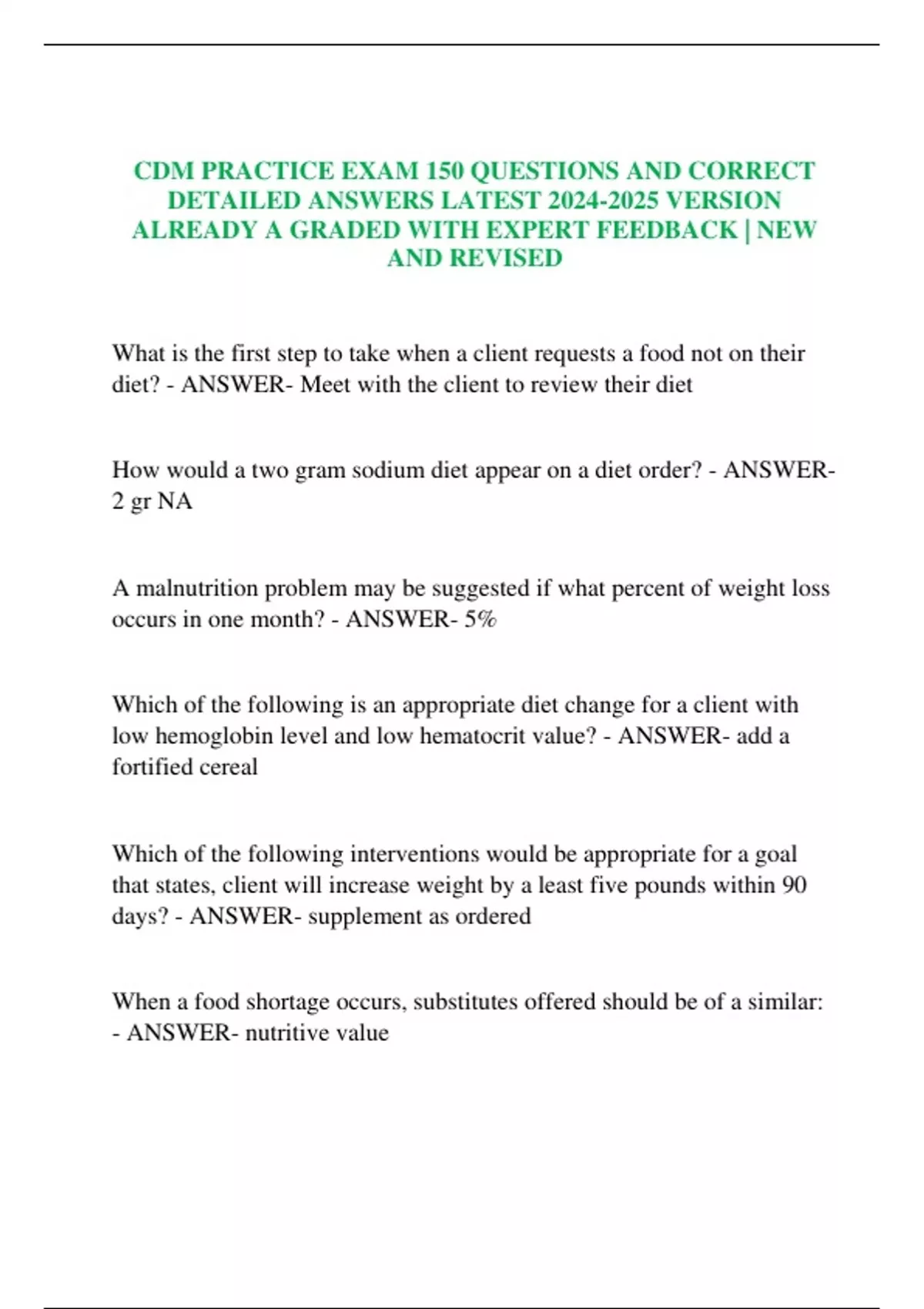 CDM PRACTICE EXAM 150 QUESTIONS AND CORRECT DETAILED ANSWERS LATEST ...