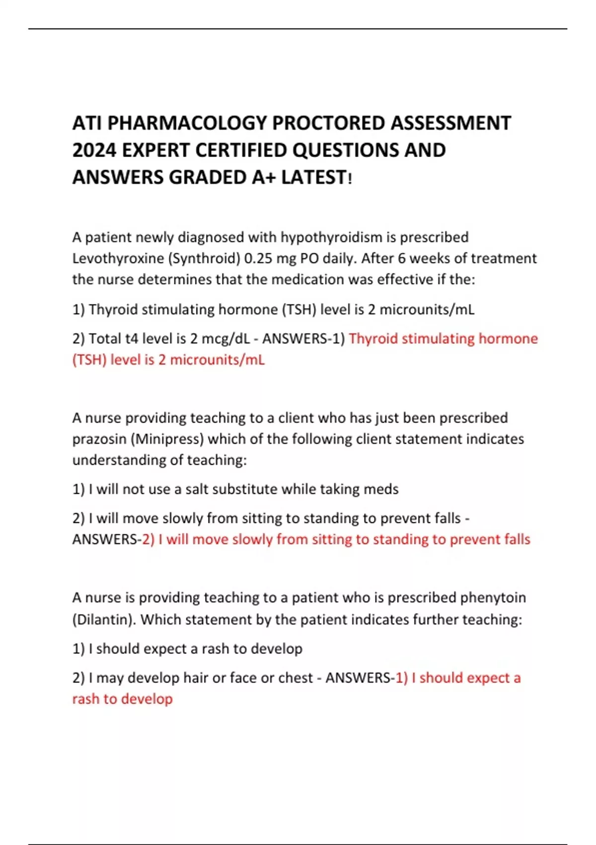 ATI PHARMACOLOGY PROCTORED ASSESSMENT 2024 EXPERT CERTIFIED QUESTIONS ...