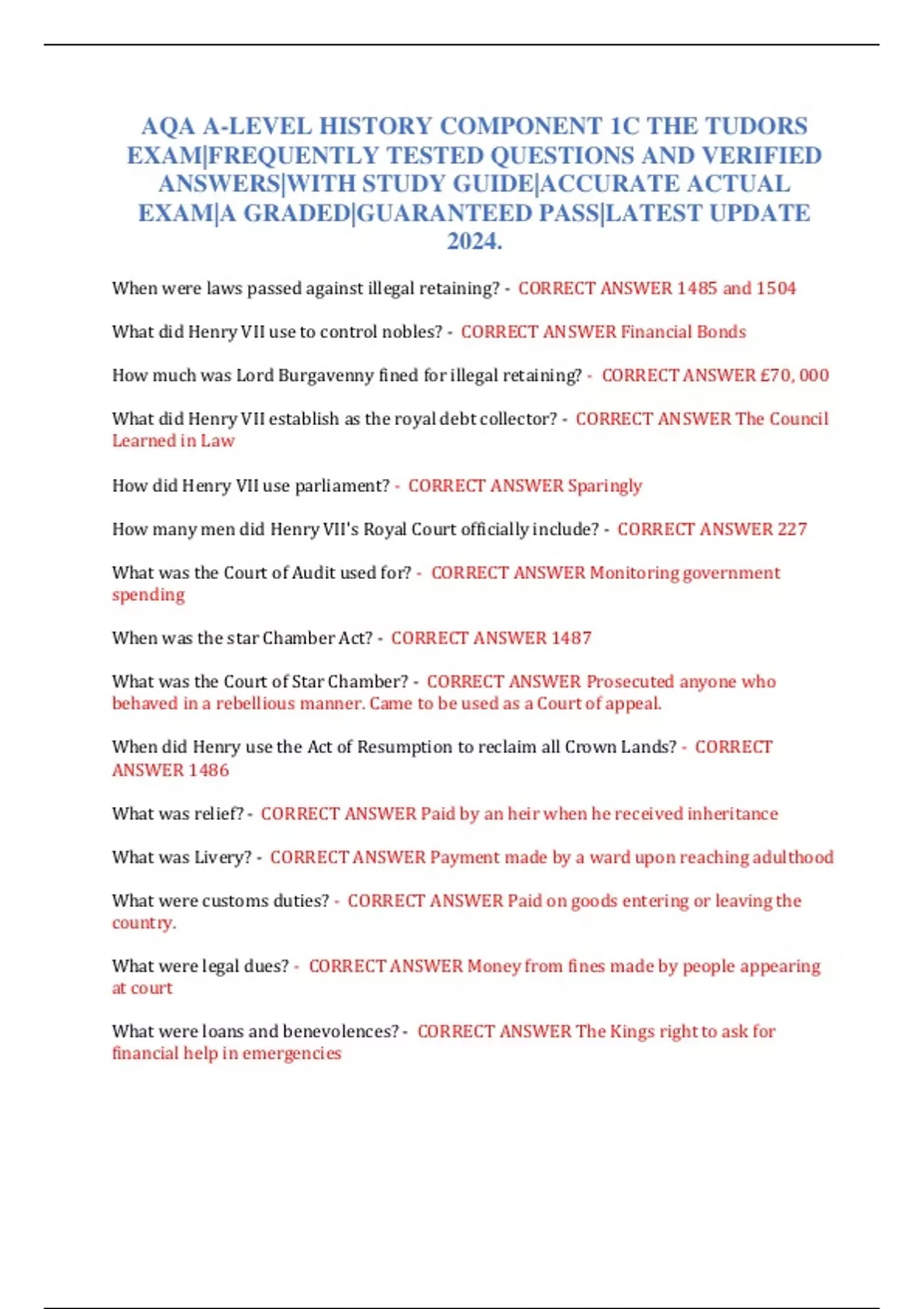 AQA A-LEVEL HISTORY COMPONENT 1C THE TUDORS EXAM|FREQUENTLY TESTED ...