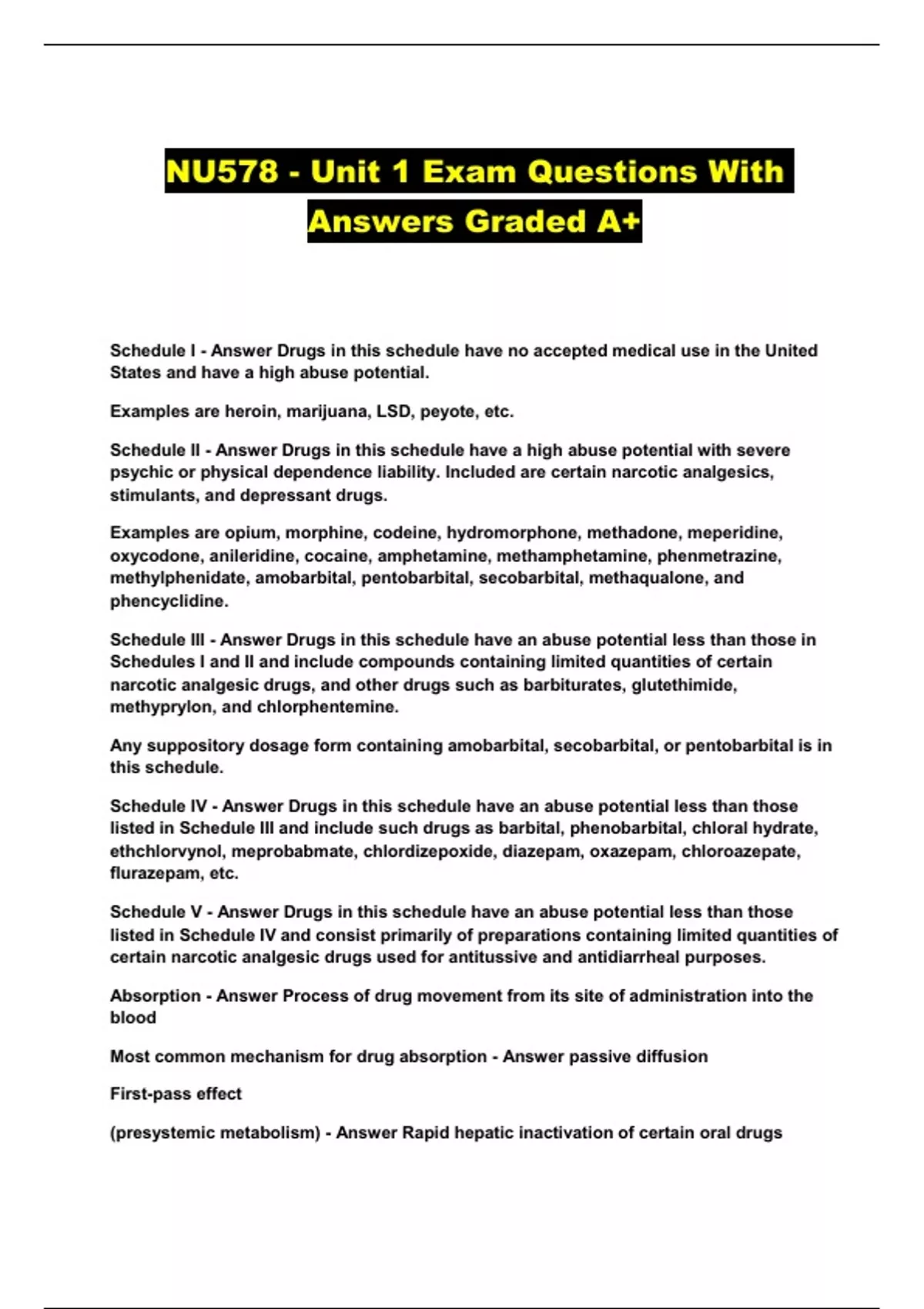 NU578 - Unit 1 Exam Questions With Answers Graded A+ - NU578 - Unit 1 ...