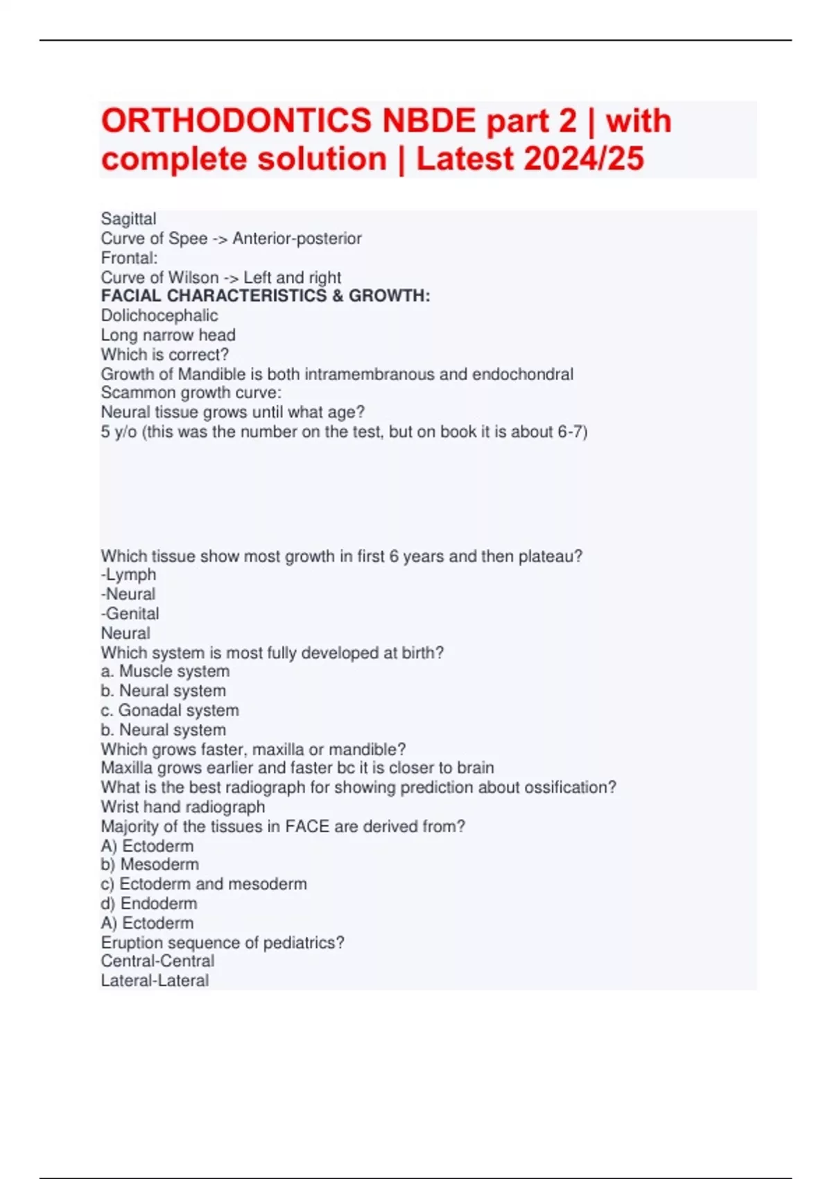 ORTHODONTICS NBDE part 2 | with complete solution | Latest 2024/25 ...