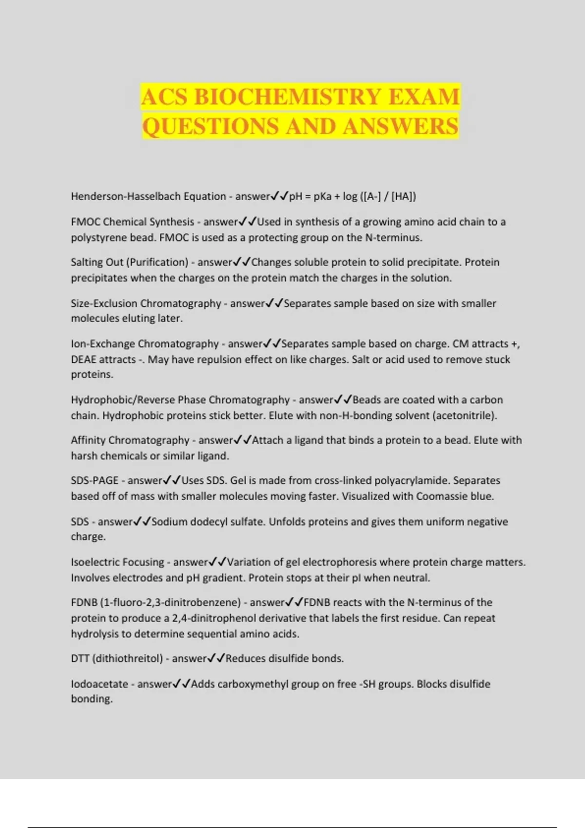 Biochemistry ACS Bundled Exams with complete solutions - Stuvia US