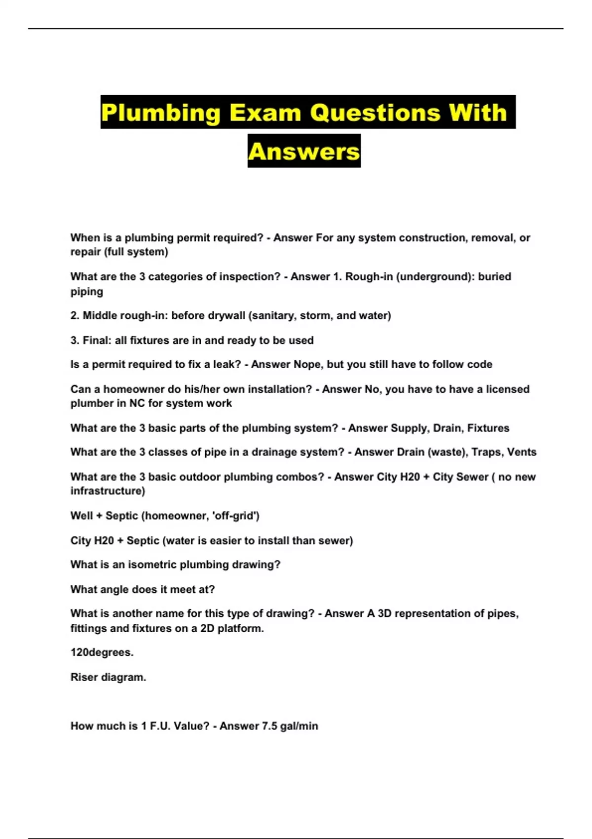 Journeyman Plumbing Test (Texas) Exam @ 2024 - Plumbing - Stuvia US