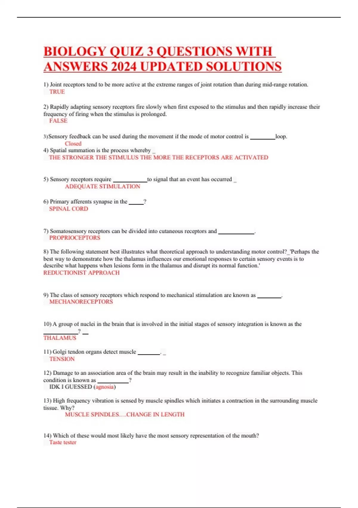 BIOLOGY QUIZ 3 QUESTIONS WITH ANSWERS 2024 UPDATED SOLUTIONS - BIOLOGY ...