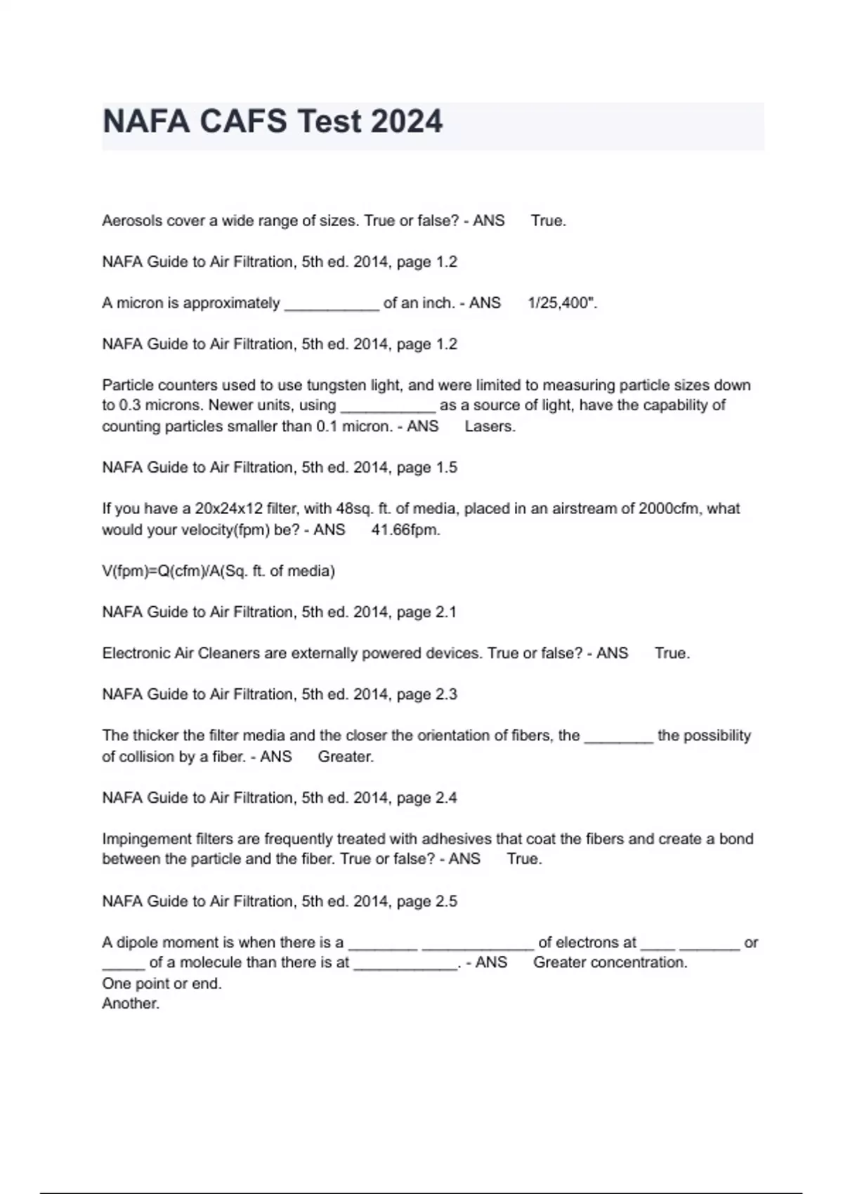 NAFA CAFS Test 2024 Questions And Answers - CAFS - Stuvia US
