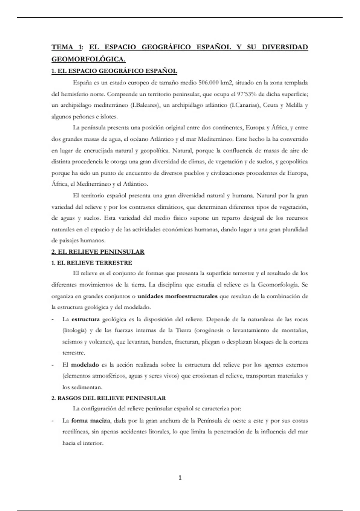 Sumario Relieve de la Península Ibérica - GEOGRAFÍA - Stuvia ES