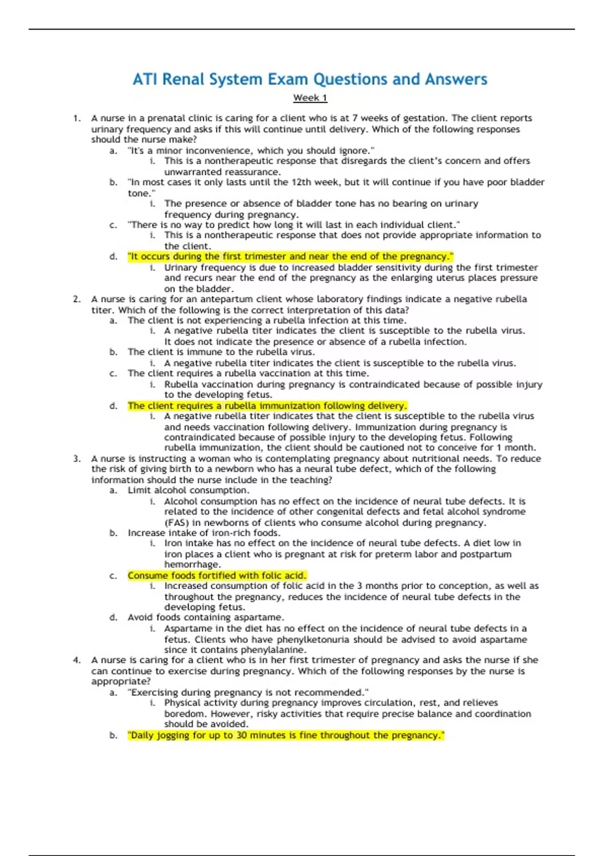 ATI Renal System Exam Questions and Answers - ATI Renal System - Stuvia US