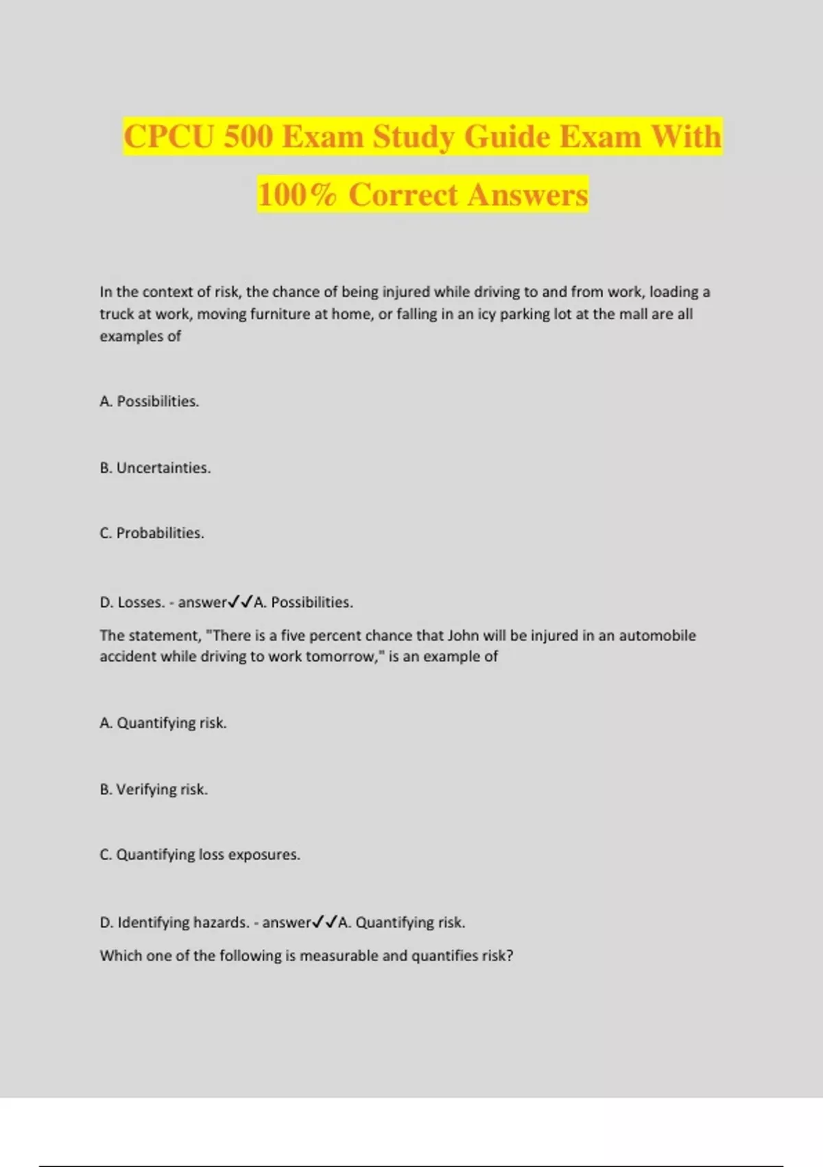 CPCU 500 Bundled Exams with complete solutions - Stuvia US