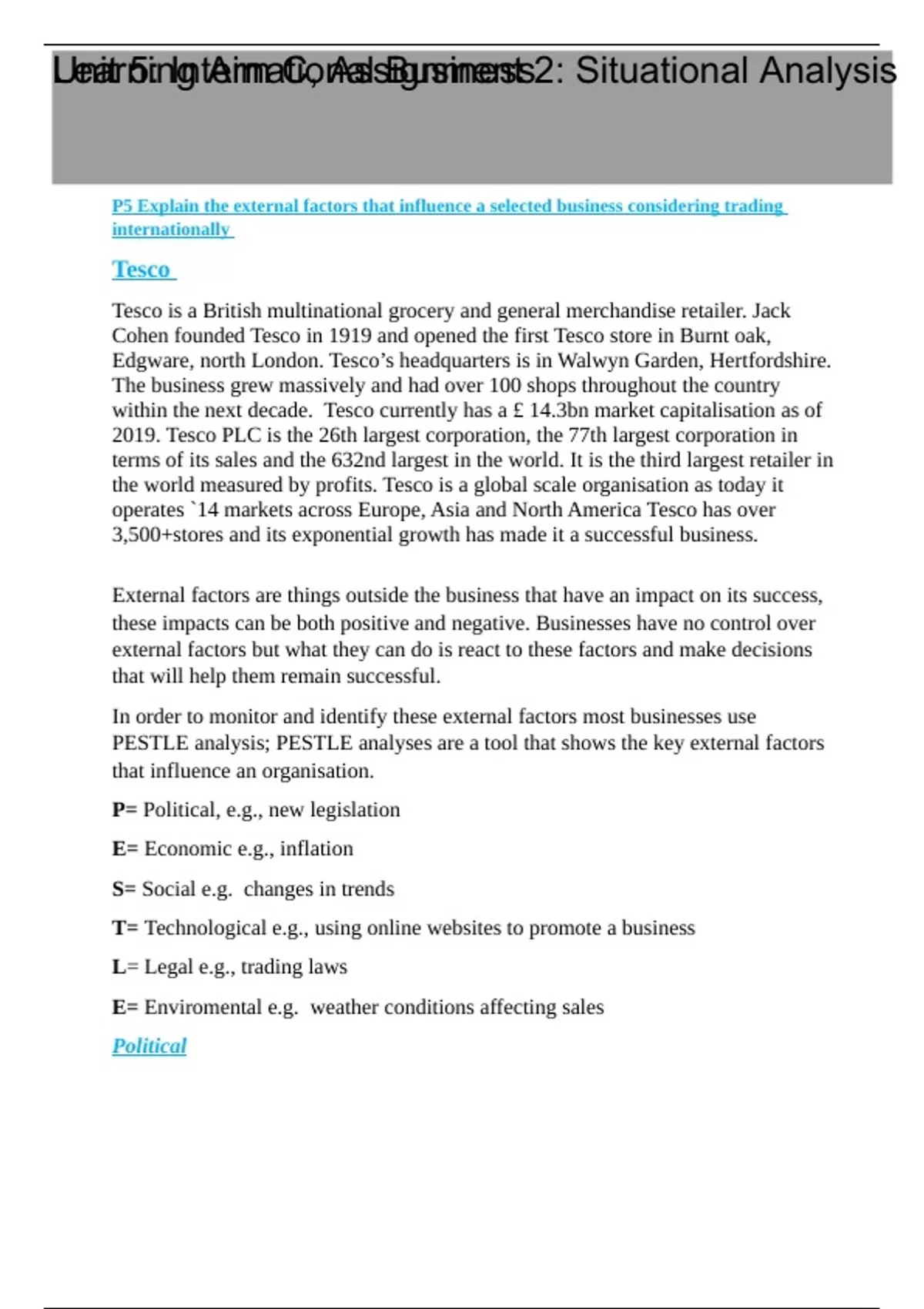 Summary Unit 5: International Business Learning Aim C, Assignment 2 ...