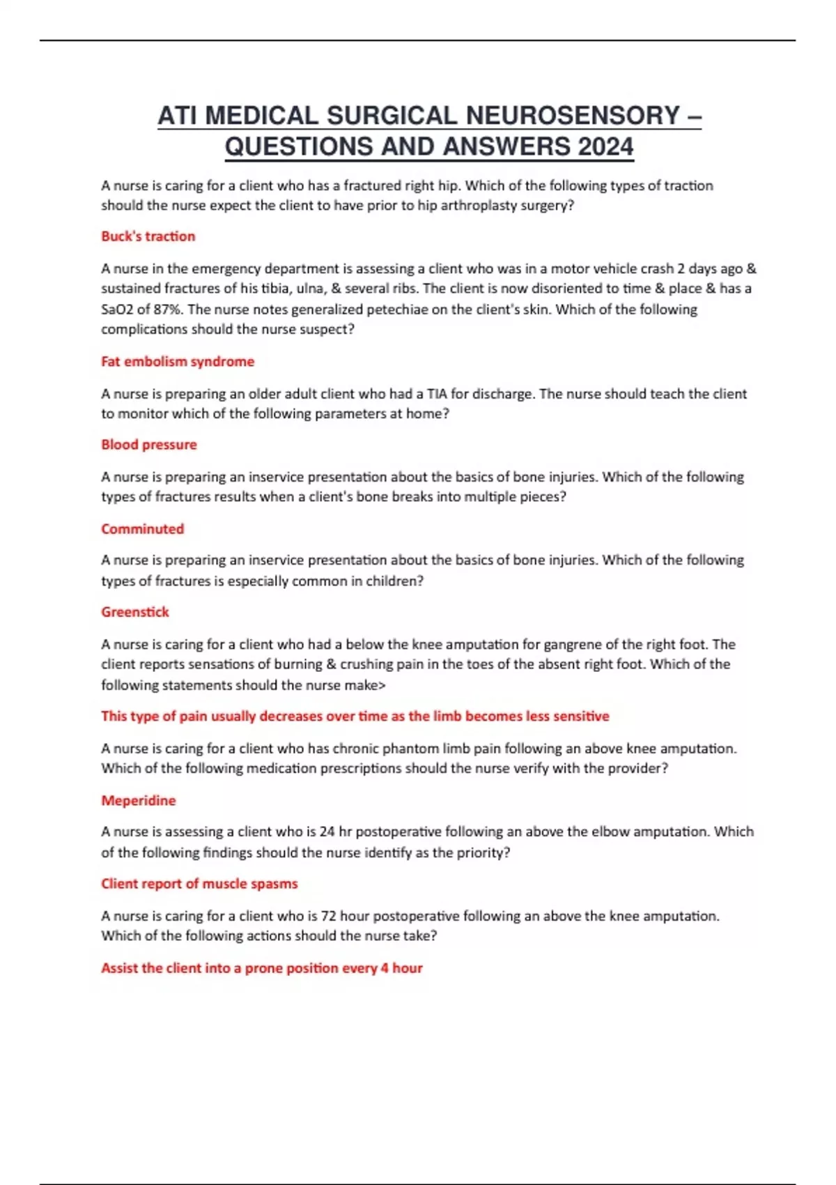 ATI MEDICAL SURGICAL NEUROSENSORY – QUESTIONS AND ANSWERS 2024 - ATI ...