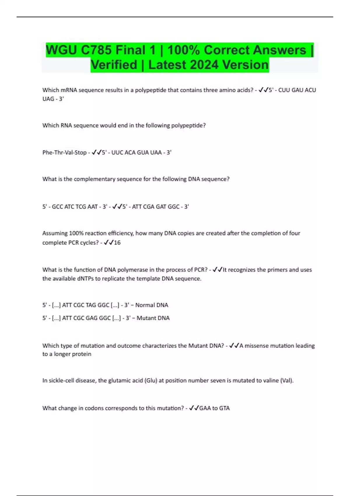 WGU C785 Final 1 | 100% Correct Answers | Verified | Latest 2024 ...