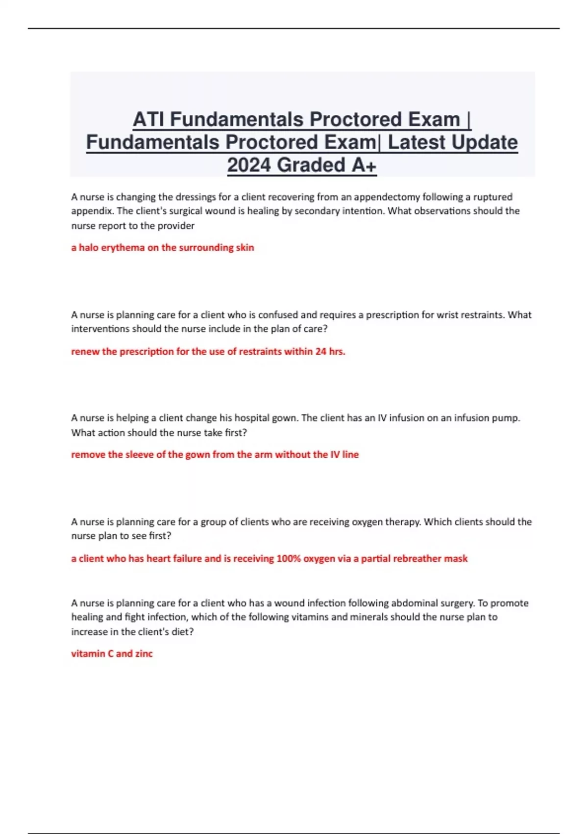ATI Fundamentals Proctored Exam | Fundamentals Proctored Exam| Latest ...