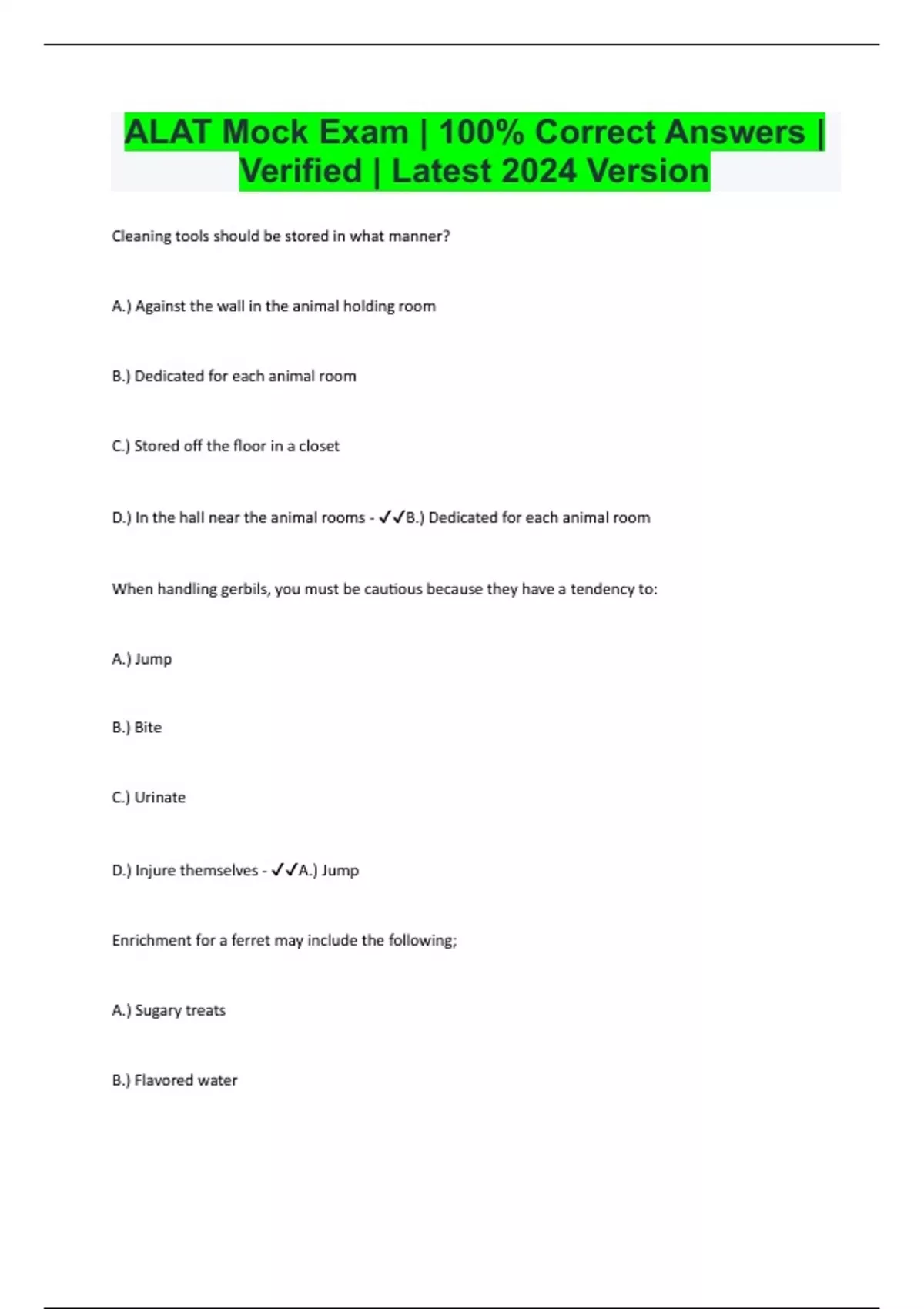 ALAT Mock Exam | 100% Correct Answers | Verified | Latest 2024 Version ...