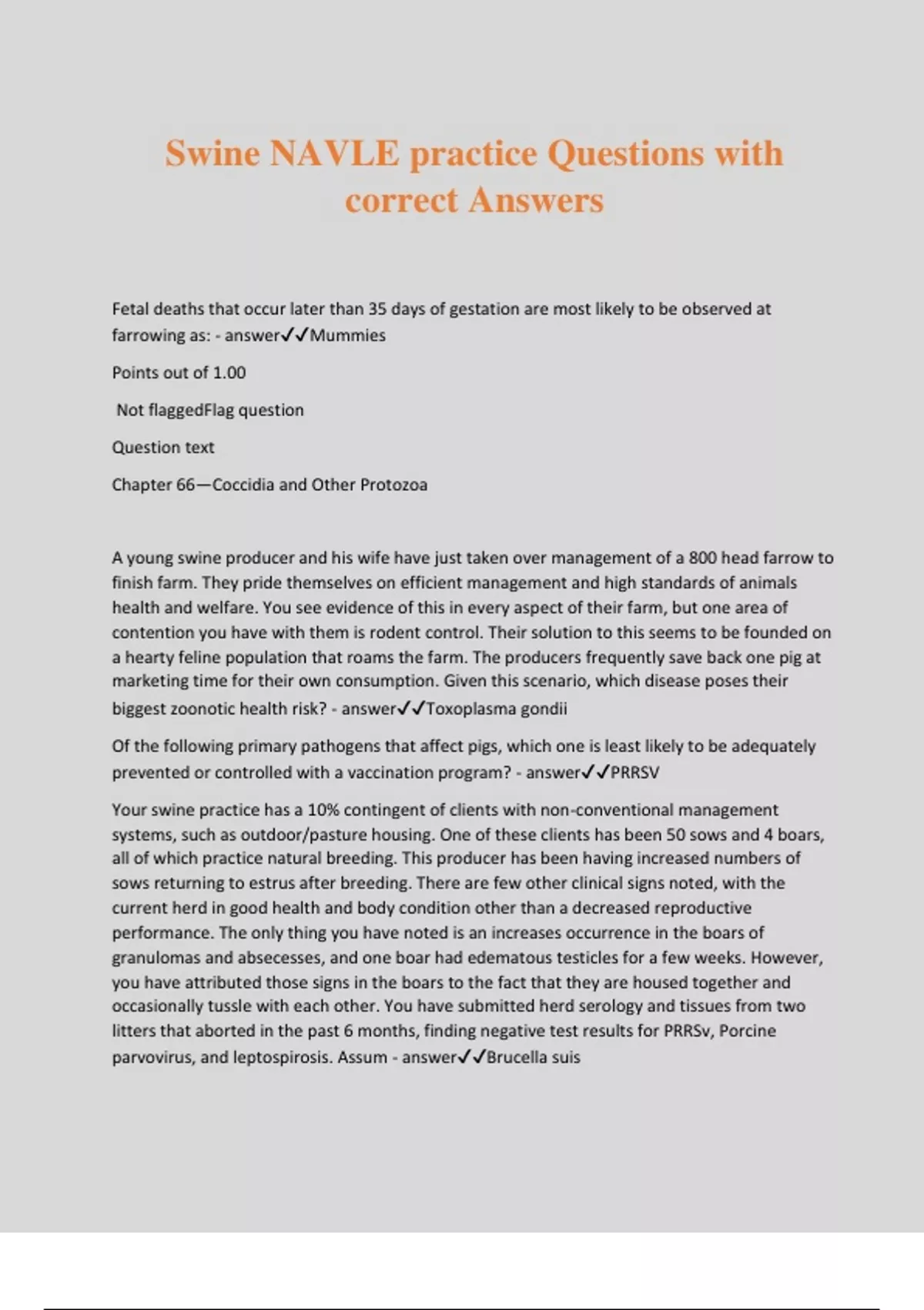 Swine NAVLE practice Questions with correct Answers - Swine NAVLE - Stuvia US