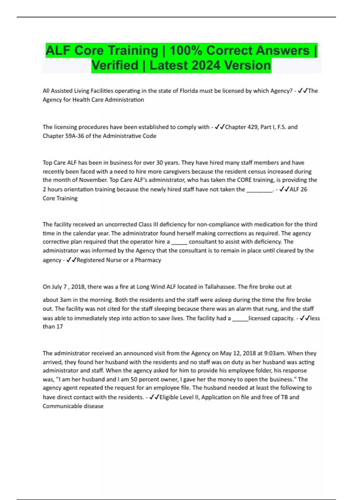 ALF Core Training | 100% Correct Answers | Verified | Latest 2024 ...