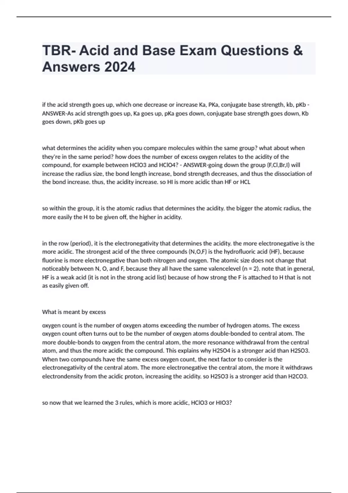 TBR- Acid and Base Exam Questions & Answers 2024 - TBR- Acid and Base ...