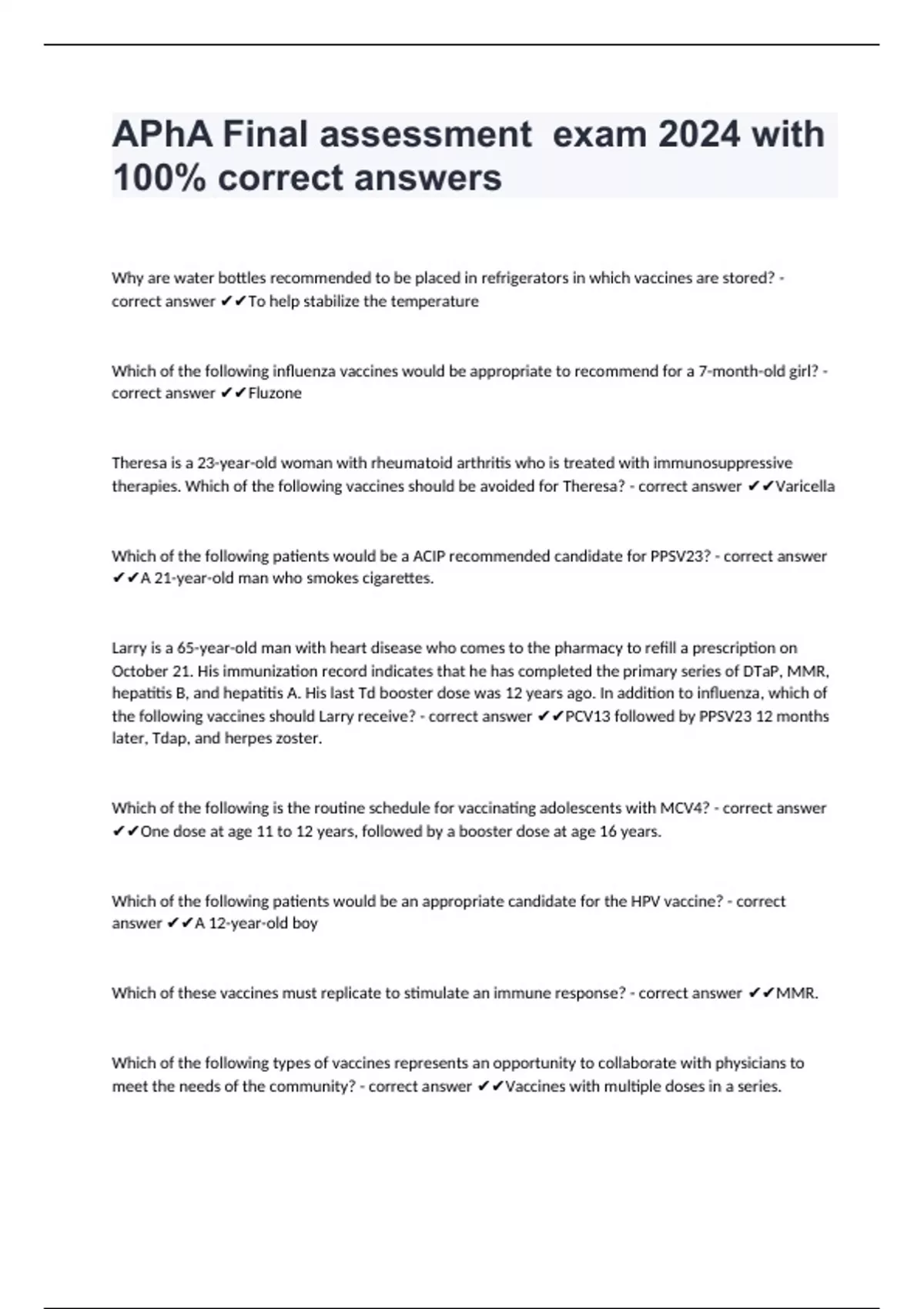 APhA Final assessment exam 2024 with 100% correct answers - APhA ...