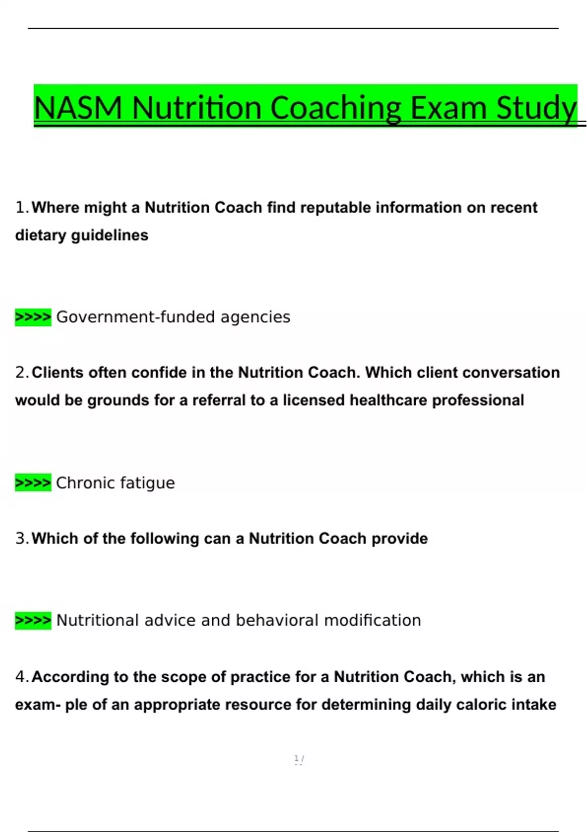 NASM Nutrition Coaching Exam Questions and Answers (2024 / 2025 ...