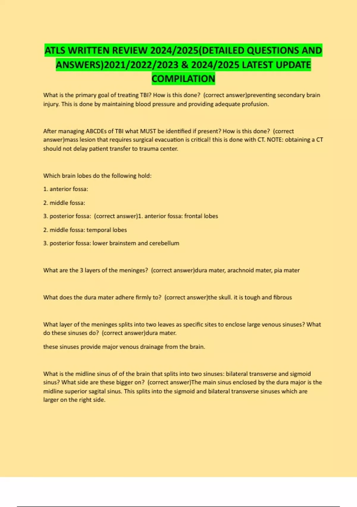 ATLS Written Review 2024/2025(DETAILED QUESTIONS AND ANSWERS)2021/2022 ...