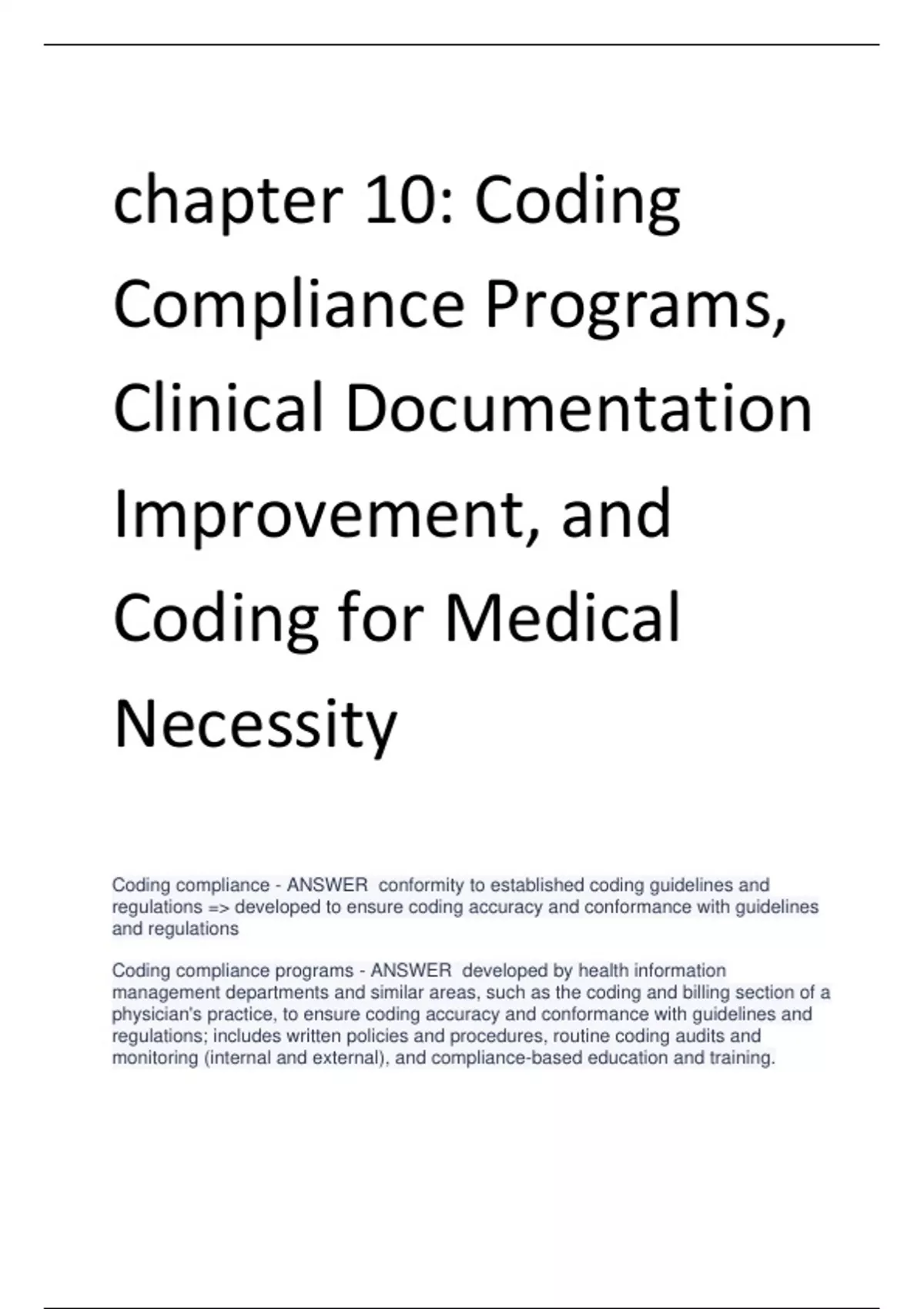 chapter 10: Coding Compliance Programs, Clinical Documentation Improvement, and Coding for ...