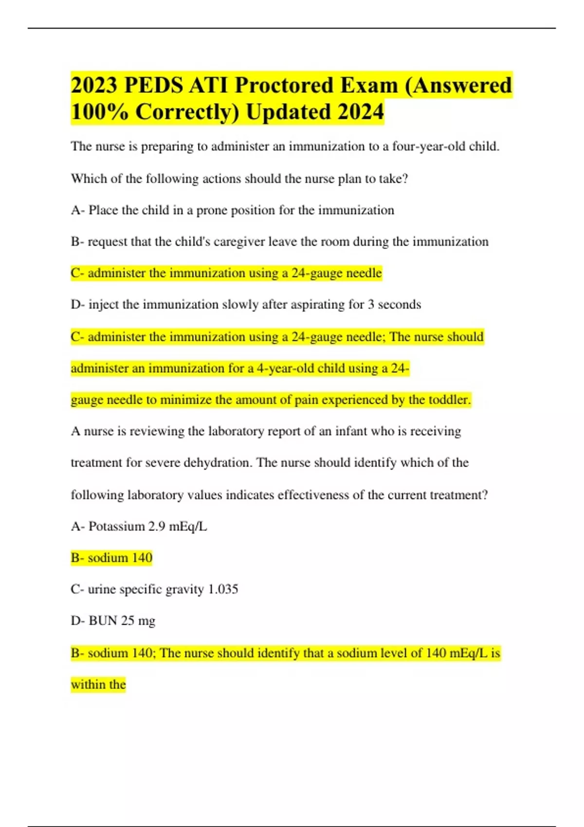 2023 PEDS ATI Proctored Exam (Answered 100% Correctly) Updated 2024 ...