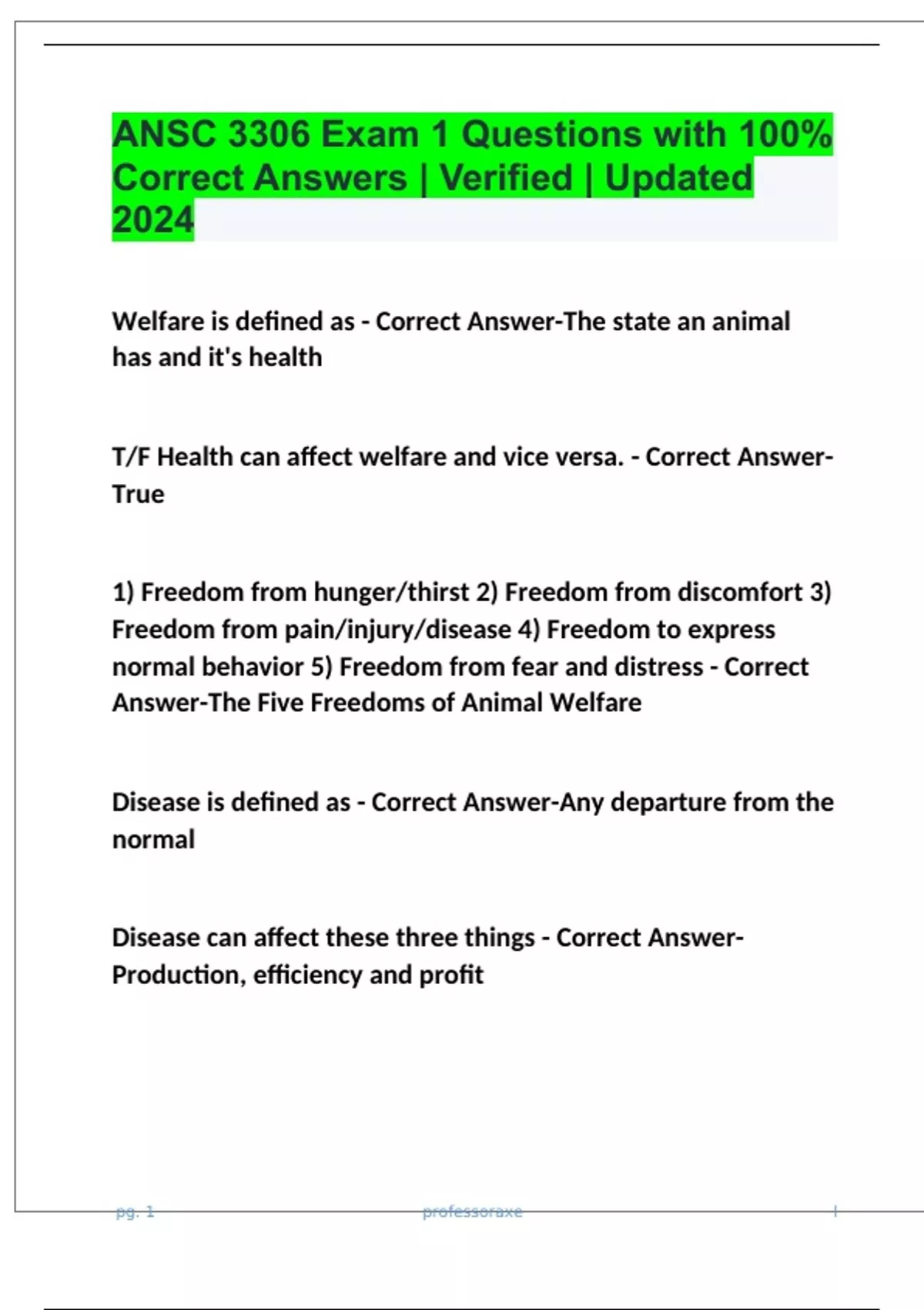 ANSC 3306 Exam 1 Questions with 100% Correct Answers | Verified ...