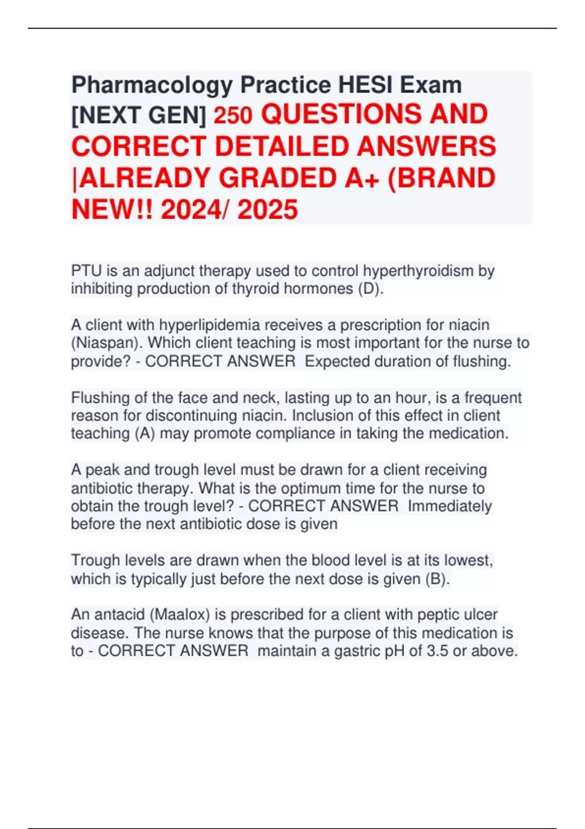 Pharmacology Practice HESI Exam [NEXT GEN] 250 QUESTIONS AND CORRECT ...