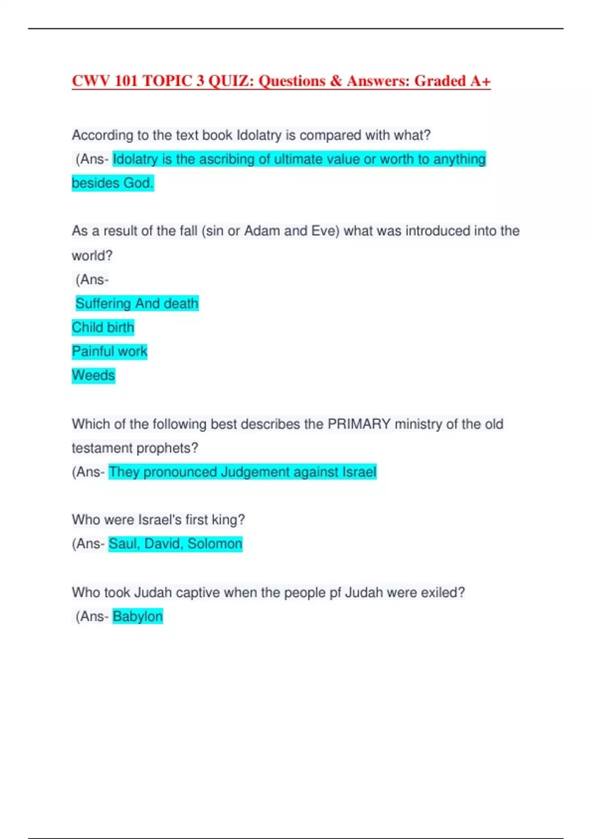 CWV 101 TOPIC 3 QUIZ: Questions & Answers: Graded A+ 2024 UPDATE - CWV ...