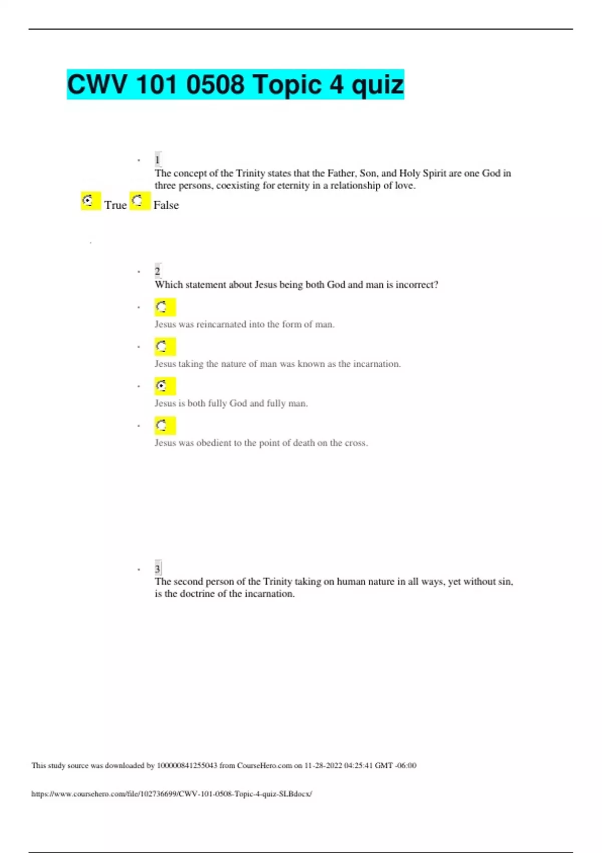 CWV 101 0508 Topic 4 quiz AND ANSWERS 2024 - CWV 101 - Stuvia US