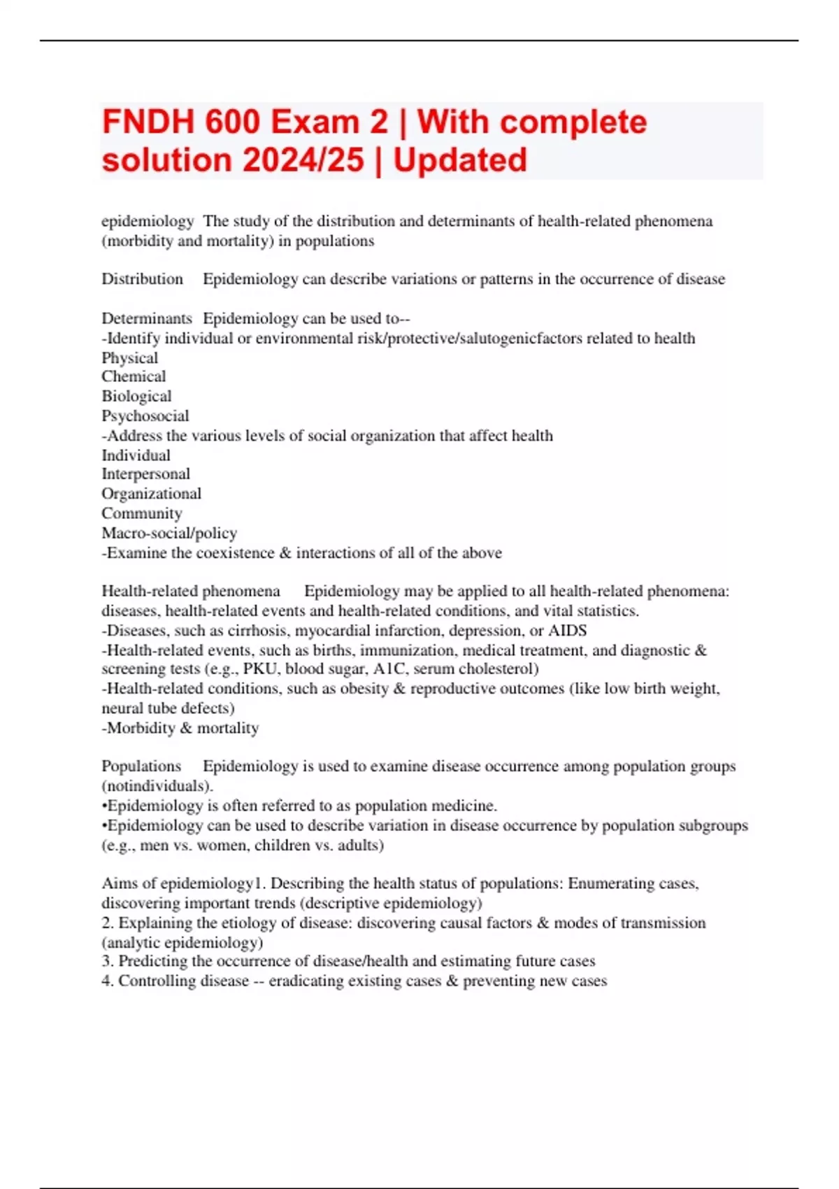 FNDH 600 Exam 2 | With complete solution 2024/25 | Updated - FNDH 600 ...