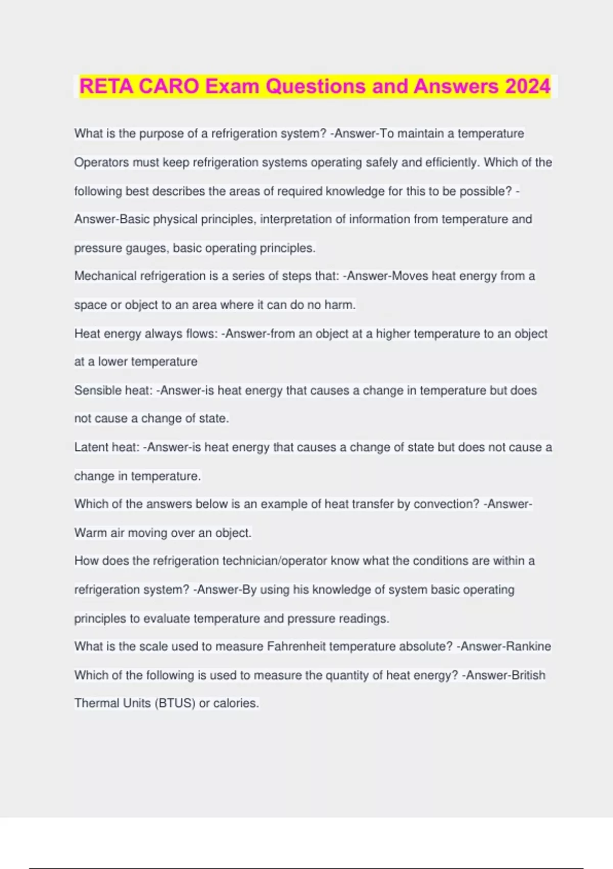 RETA CARO Exam Questions and Answers 2024 - RETA CARO - Stuvia US