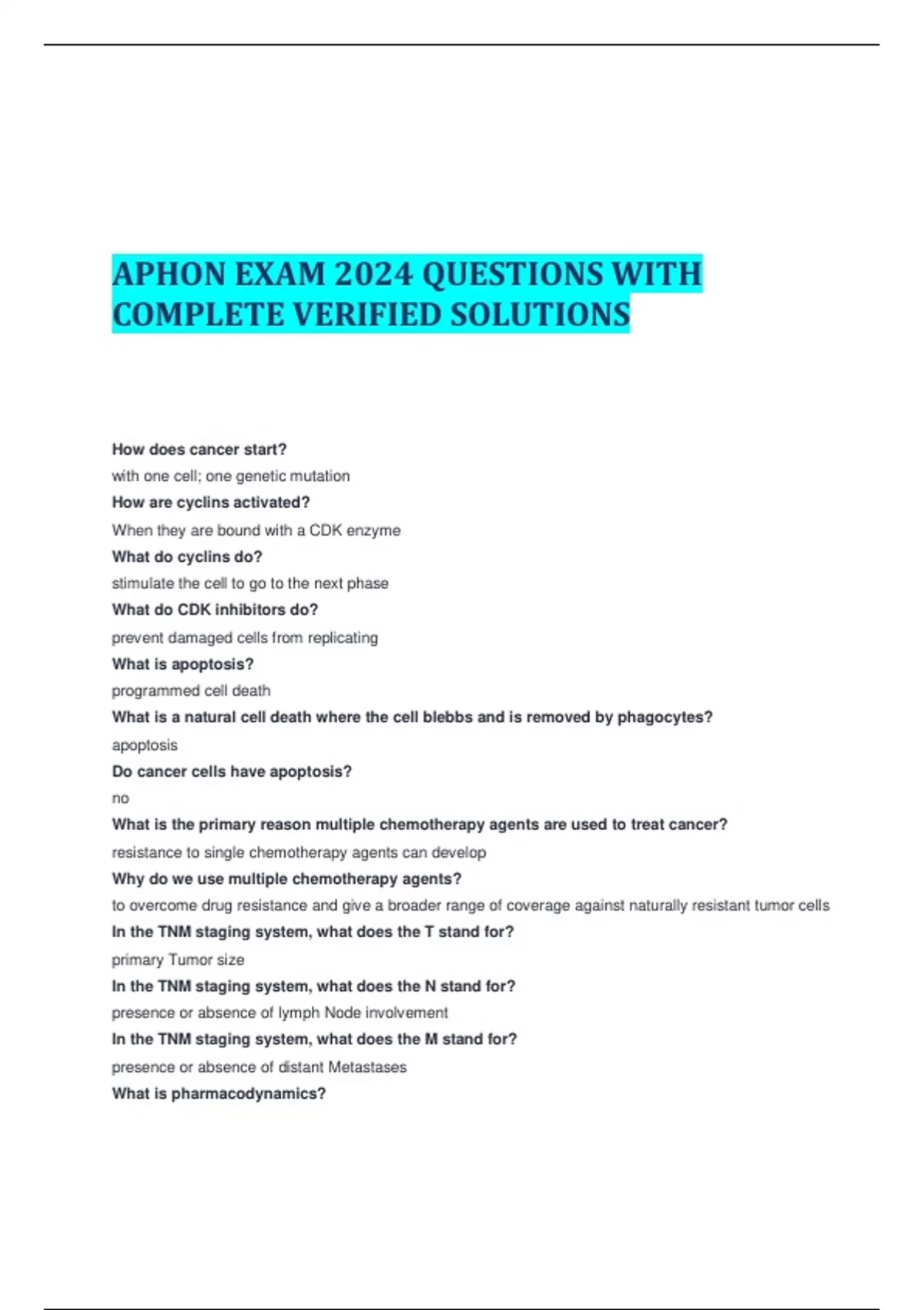 APHON EXAM 2024 QUESTIONS WITH COMPLETE VERIFIED SOLUTIONS - Aphon ...