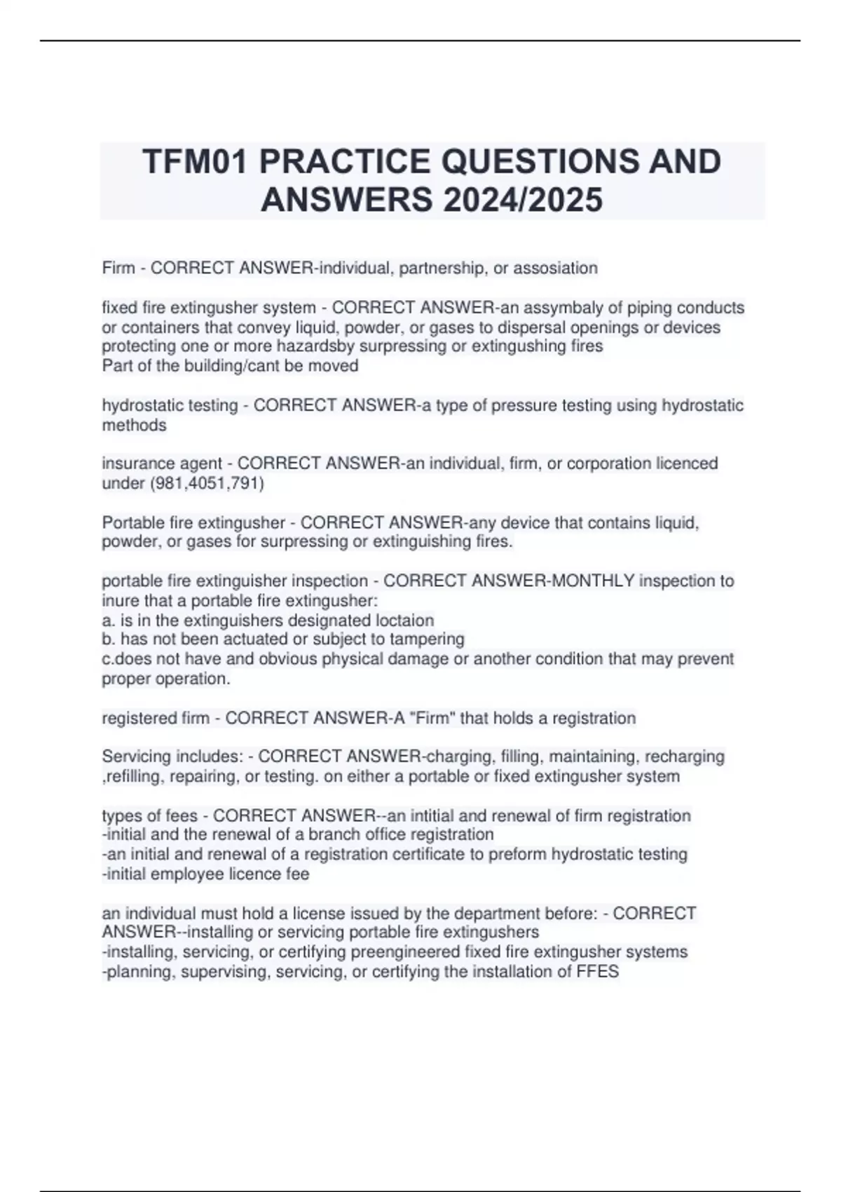 TFM01 PRACTICE QUESTIONS AND ANSWERS 2024/2025 - Tfm01 - Stuvia US