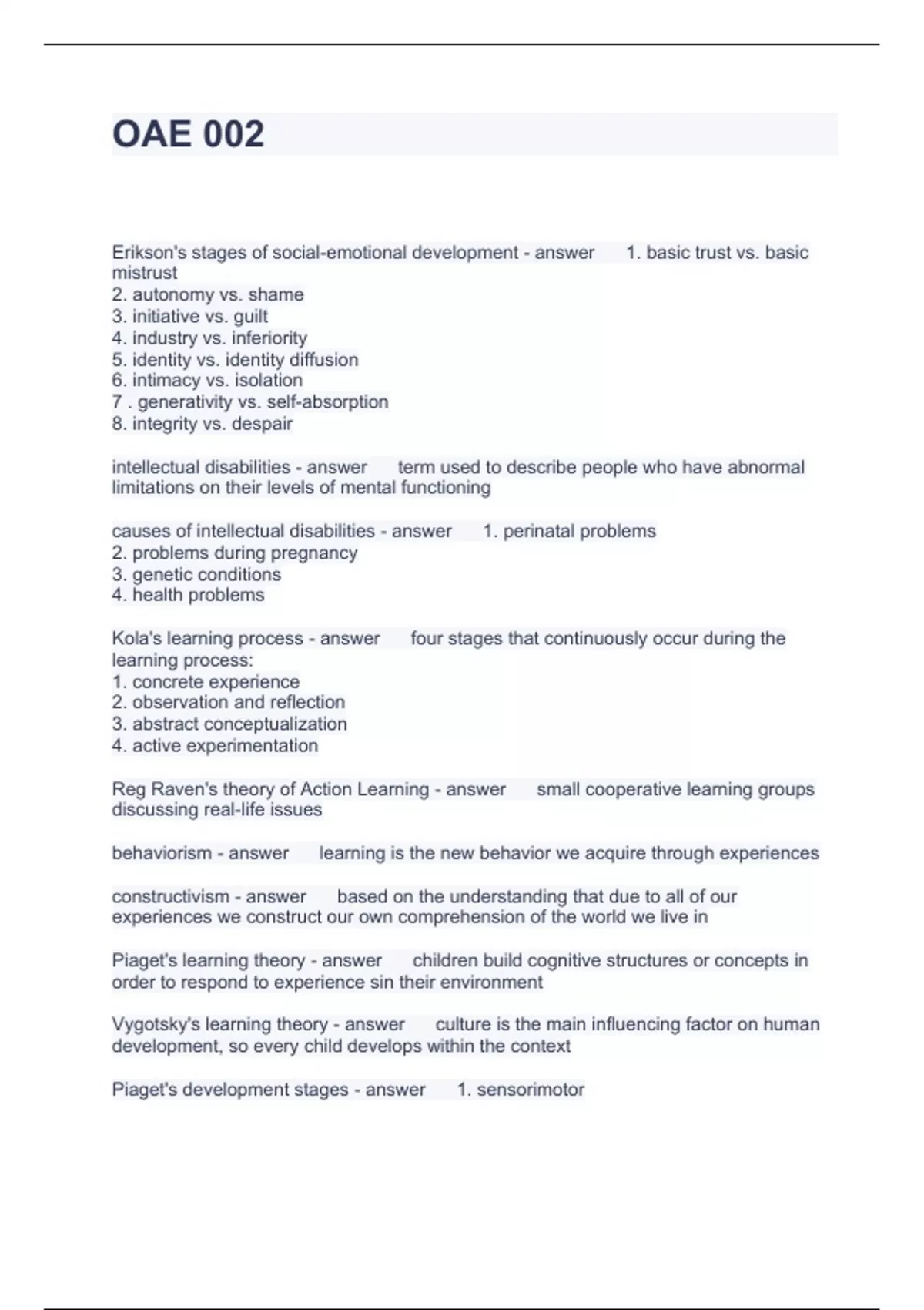 OAE 002 QUESTIONS AND ANSWERS 2024 - OAE - Stuvia US