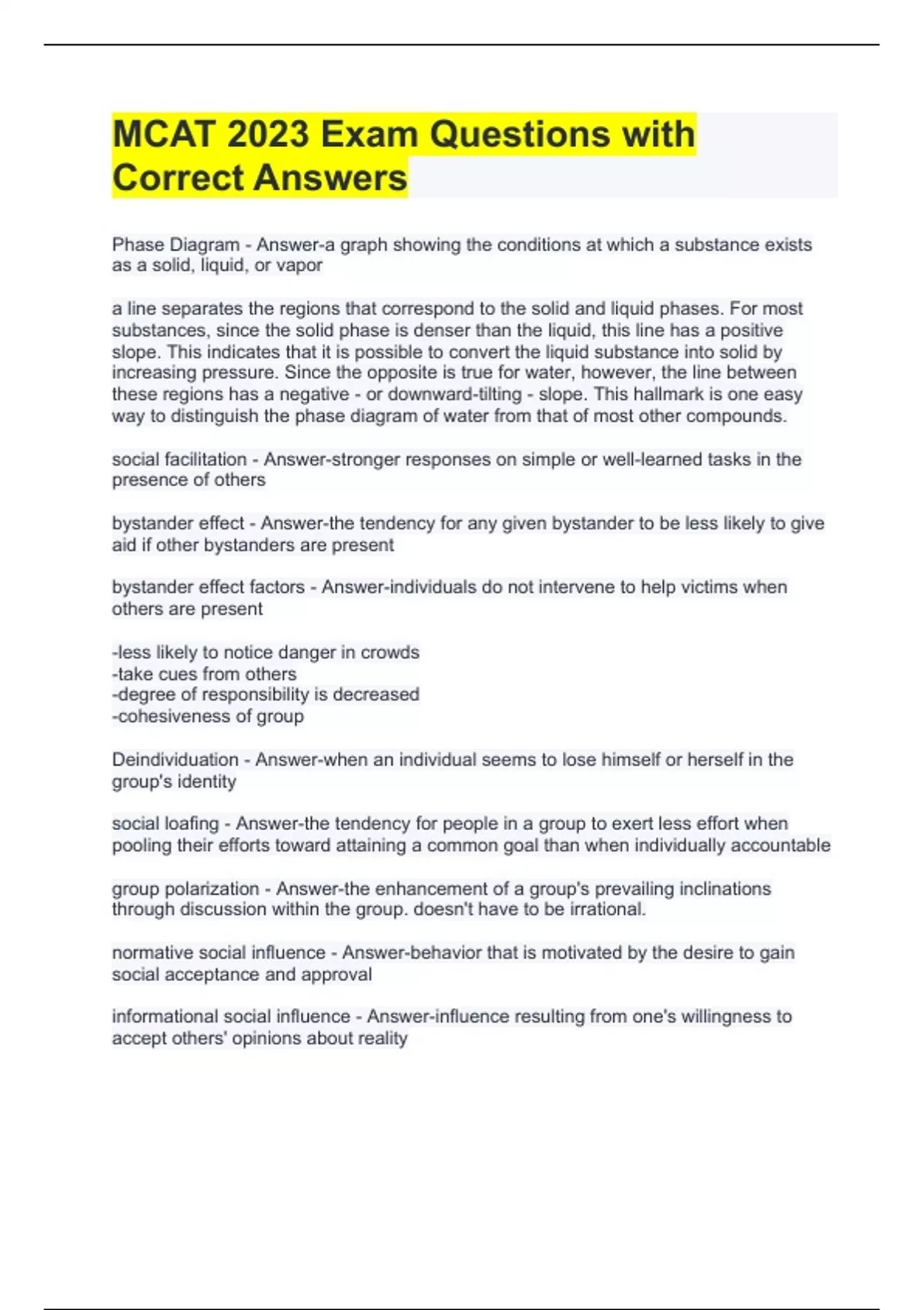 MCAT 2023 Exam Questions with Correct Answers - MCAT - Stuvia US