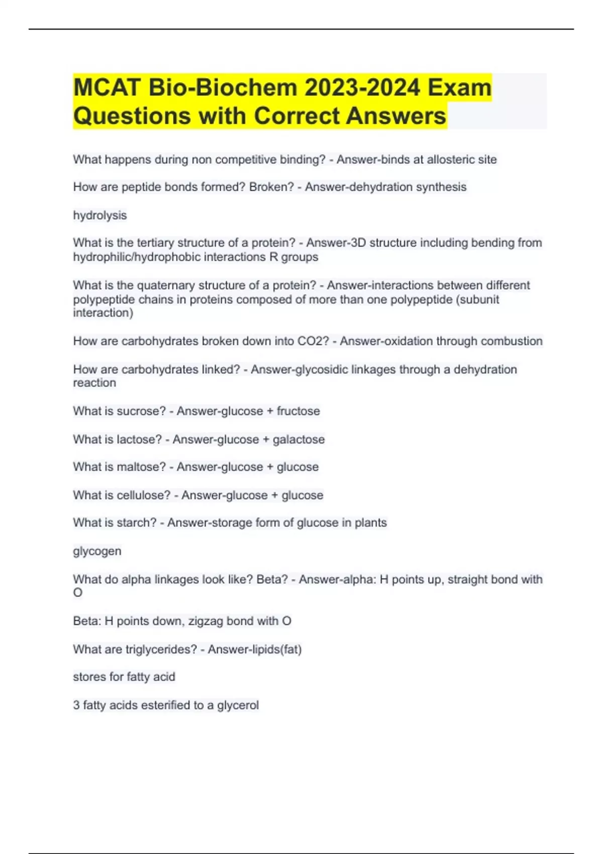 Mcat Bio Chem Exam Questions With Correct Answers Mcat Stuvia Us