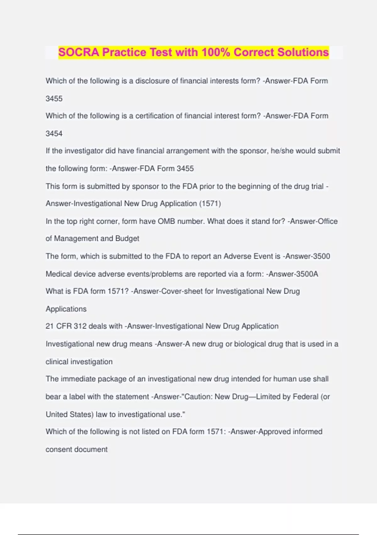 SOCRA Practice Test with 100% Correct Solutions - SOCRA - Stuvia US