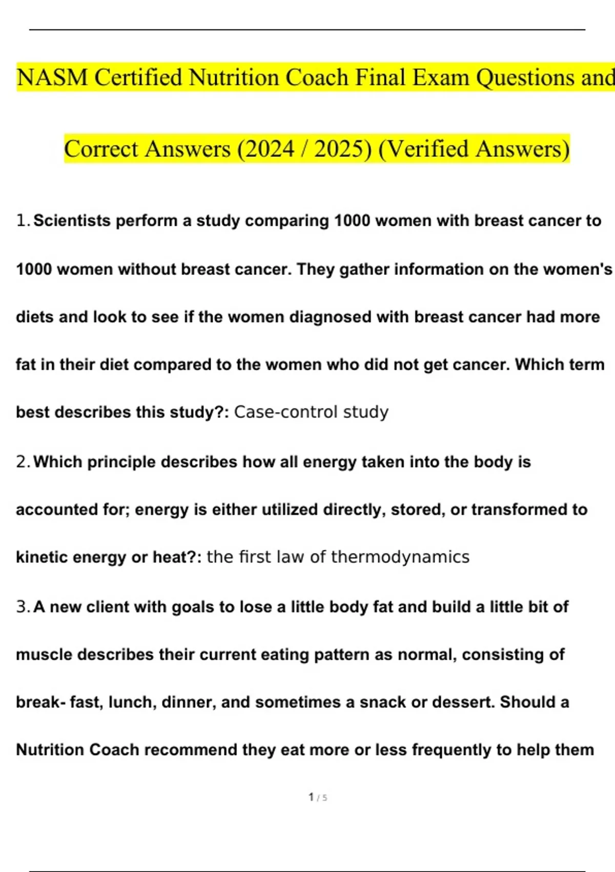 NASM Certified Nutrition Coach Final Exam Questions and Answers (2024 / ...