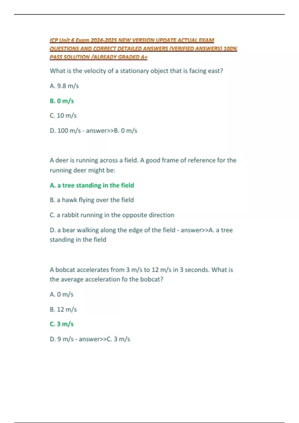 ICP Unit 6 Exam NEW VERSION UPDATE ACTUAL EXAM QUESTIONS AND CORRECT ...