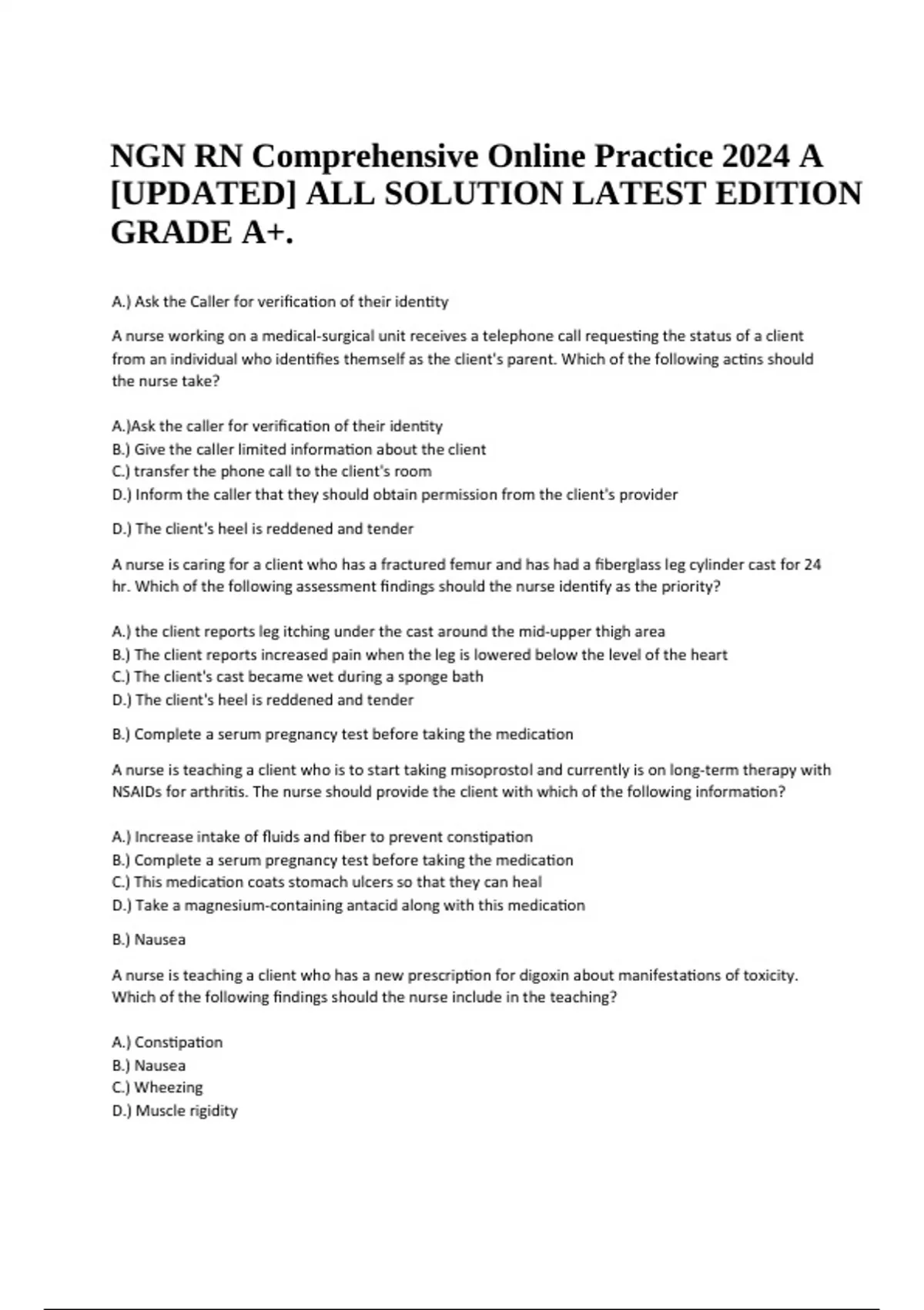 NGN RN Comprehensive Online Practice 2024 A [UPDATED] ALL SOLUTION ...