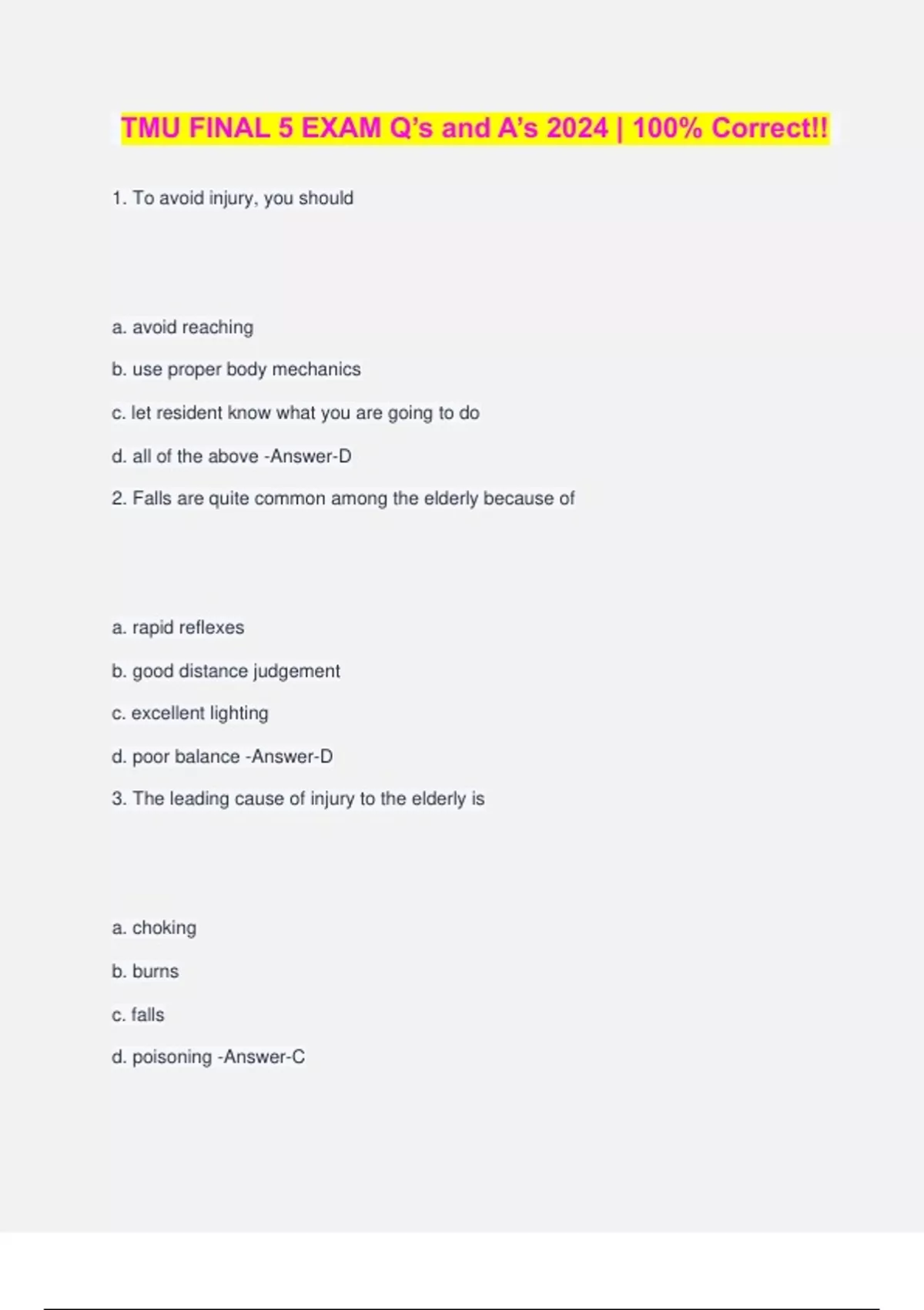 TMU FINAL 5 EXAM Q’s and A’s 2024 | 100% Correct!! - TMU - Stuvia US