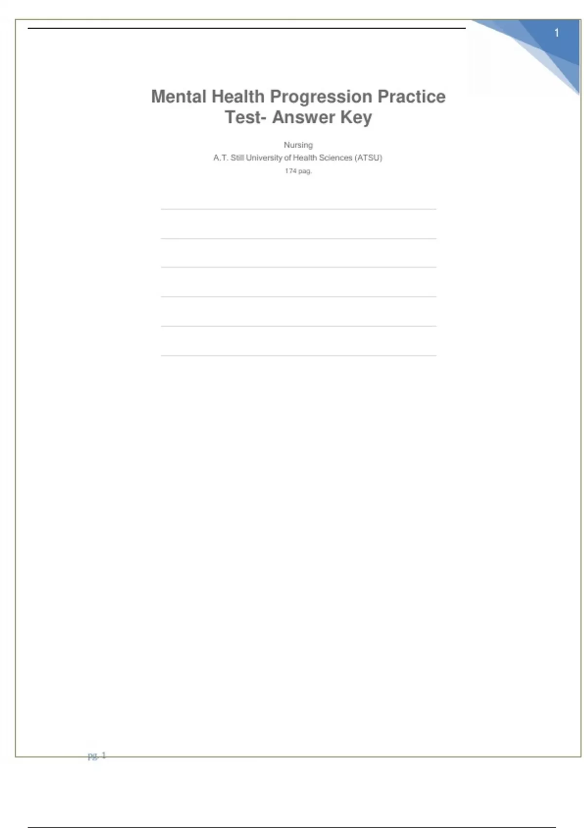 Mental Health Progression Practice Test- Answer Key complete solution ...
