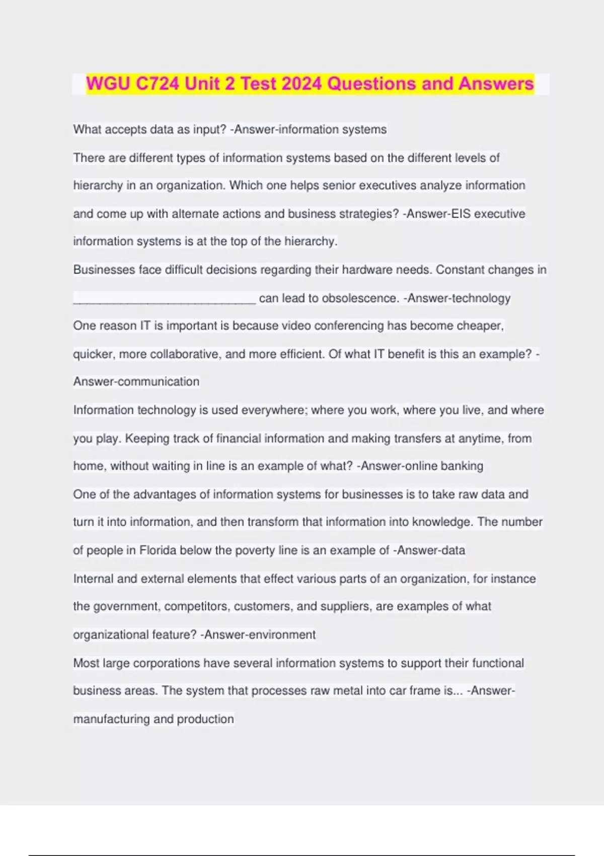 WGU C724 Unit 2 Test 2024 Questions and Answers - WGU C724 - Stuvia US