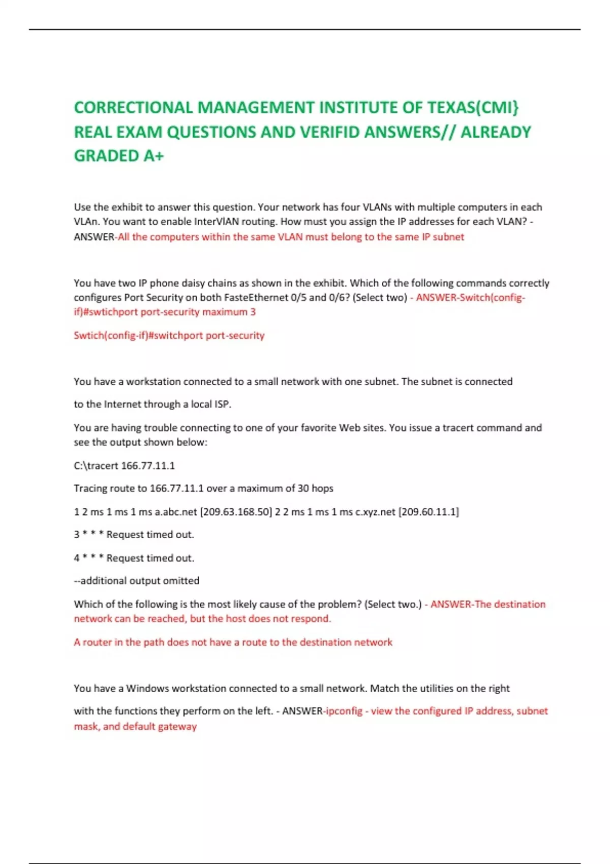 CORRECTIONAL MANAGEMENT INSTITUTE OF TEXAS(CMI} REAL EXAM QUESTIONS AND ...