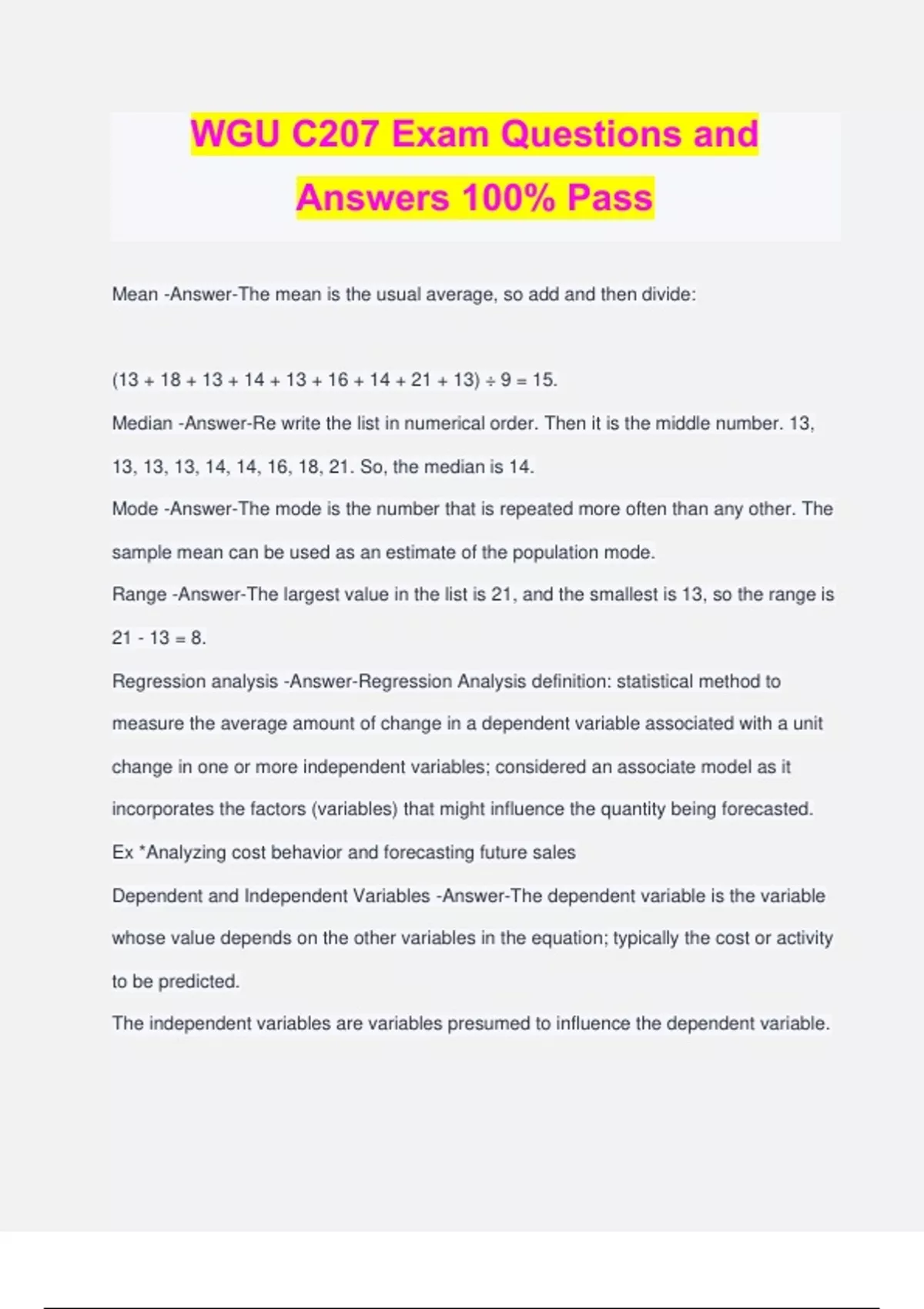 WGU C207 Exam Questions and Answers 100% Pass - WGU C207 - Stuvia US