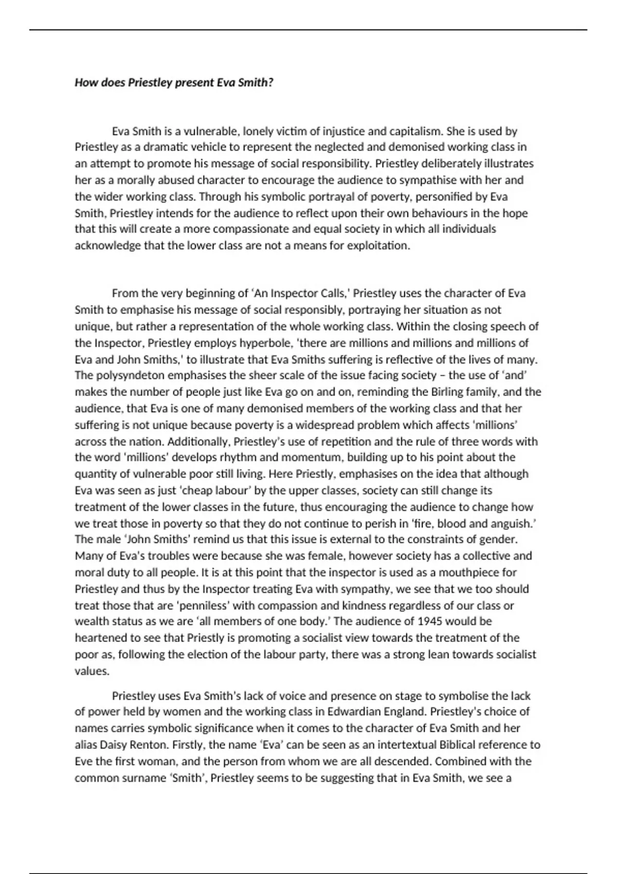 How does Priestley present Eva Smith in An Inspector Calls? - English ...