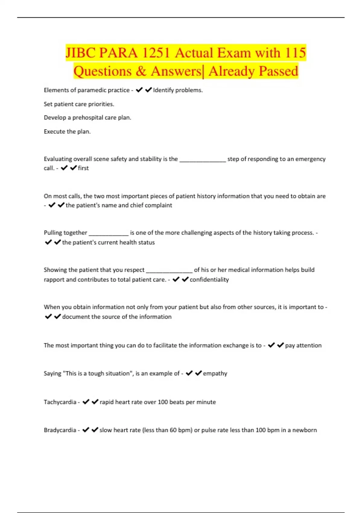 JIBC PARA 1251 Actual Exam with 115 Questions & Answers| Already Passed - JIBC PARA 1251 - Stuvia US