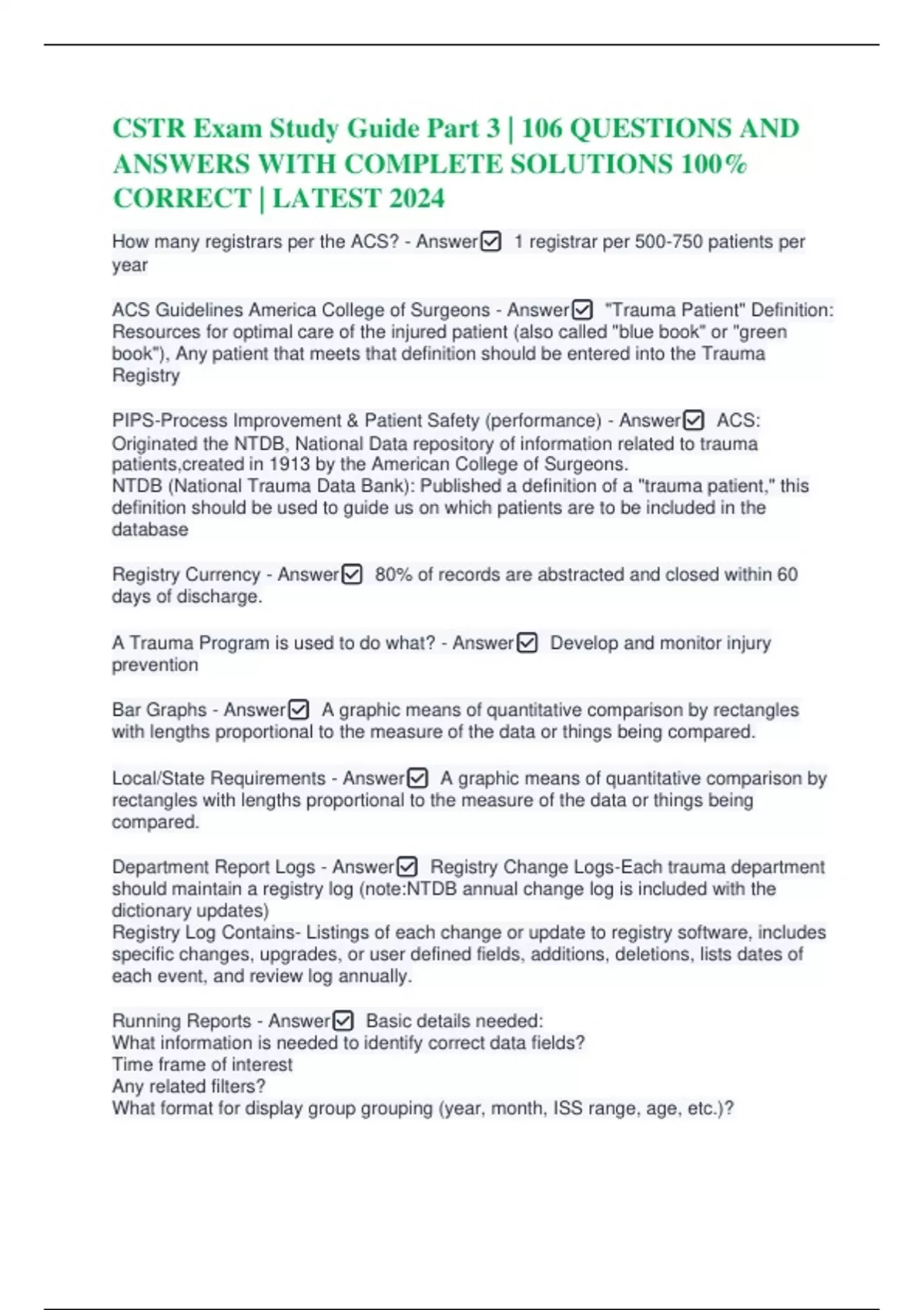 CSTR Exam Study Guide Part 3 | 106 QUESTIONS AND ANSWERS WITH COMPLETE ...