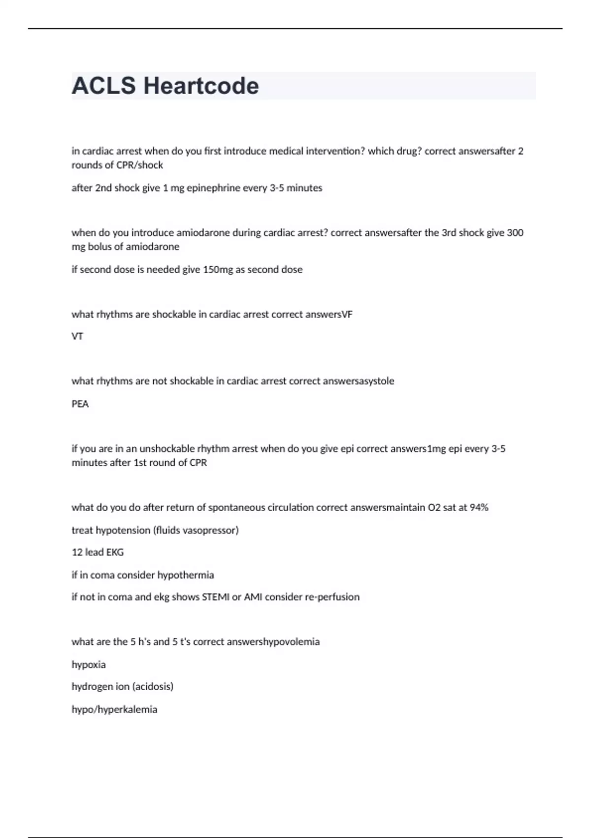 ACLS Heartcode exam 2024 with 100% correct answers - ACLS Heartcode ...