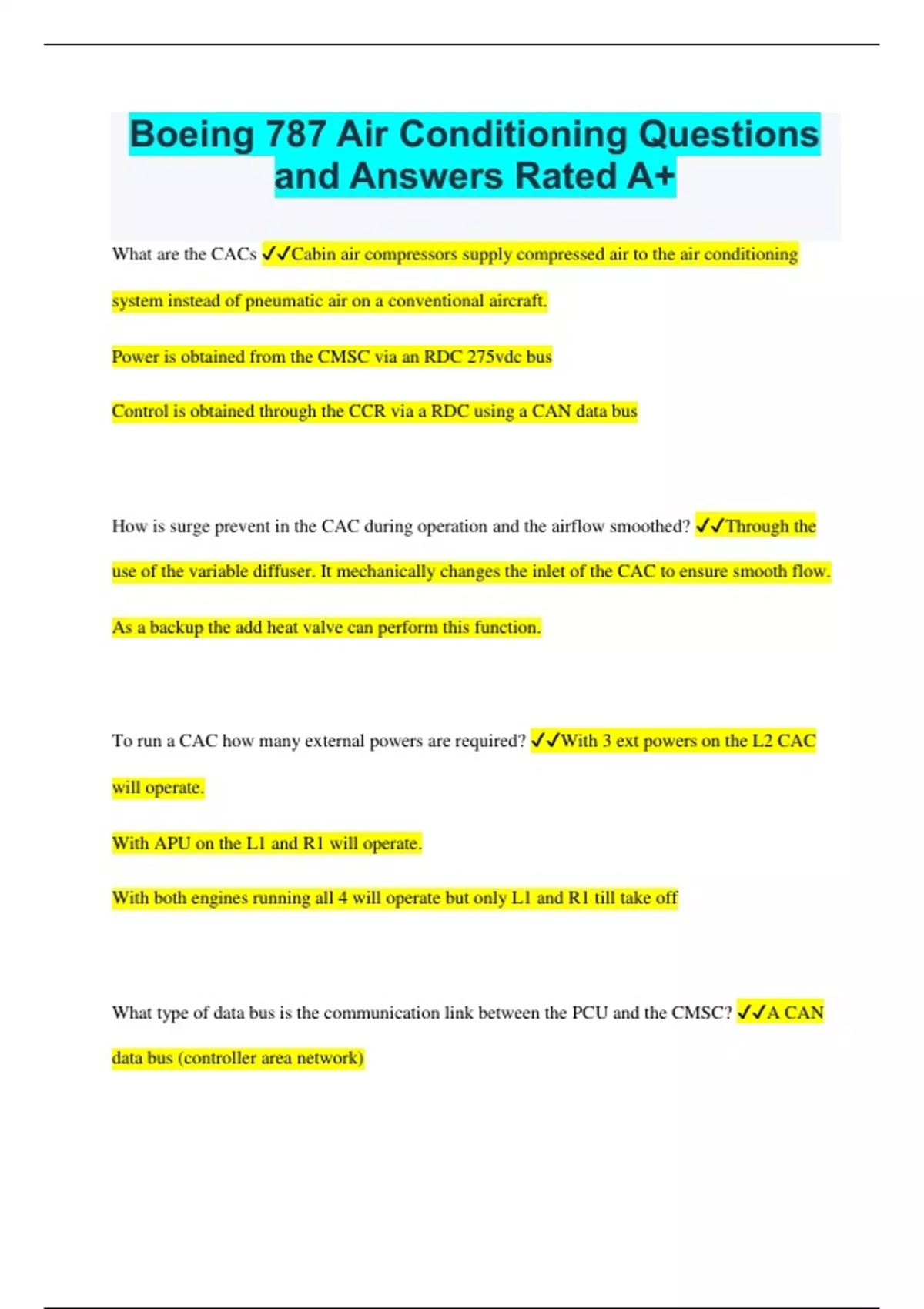 Boeing 787 Air Conditioning Questions and Answers Rated A+ - Boeing 787 ...